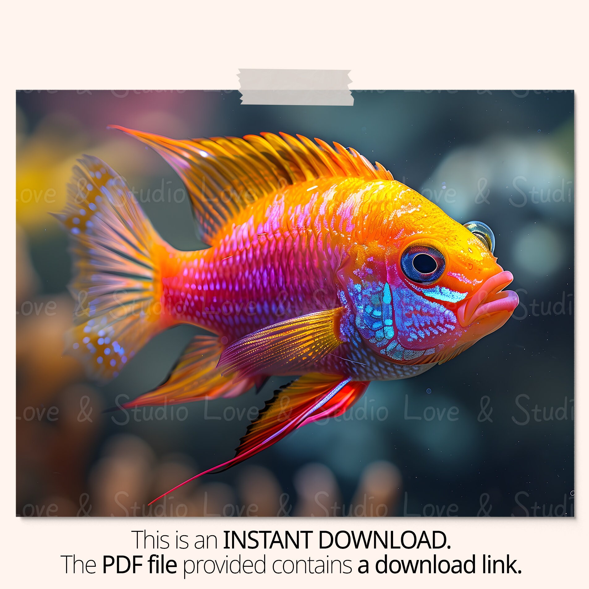 25 Colorful Rainbow Fish Portrait Digital Paper, Printable Realistic ...