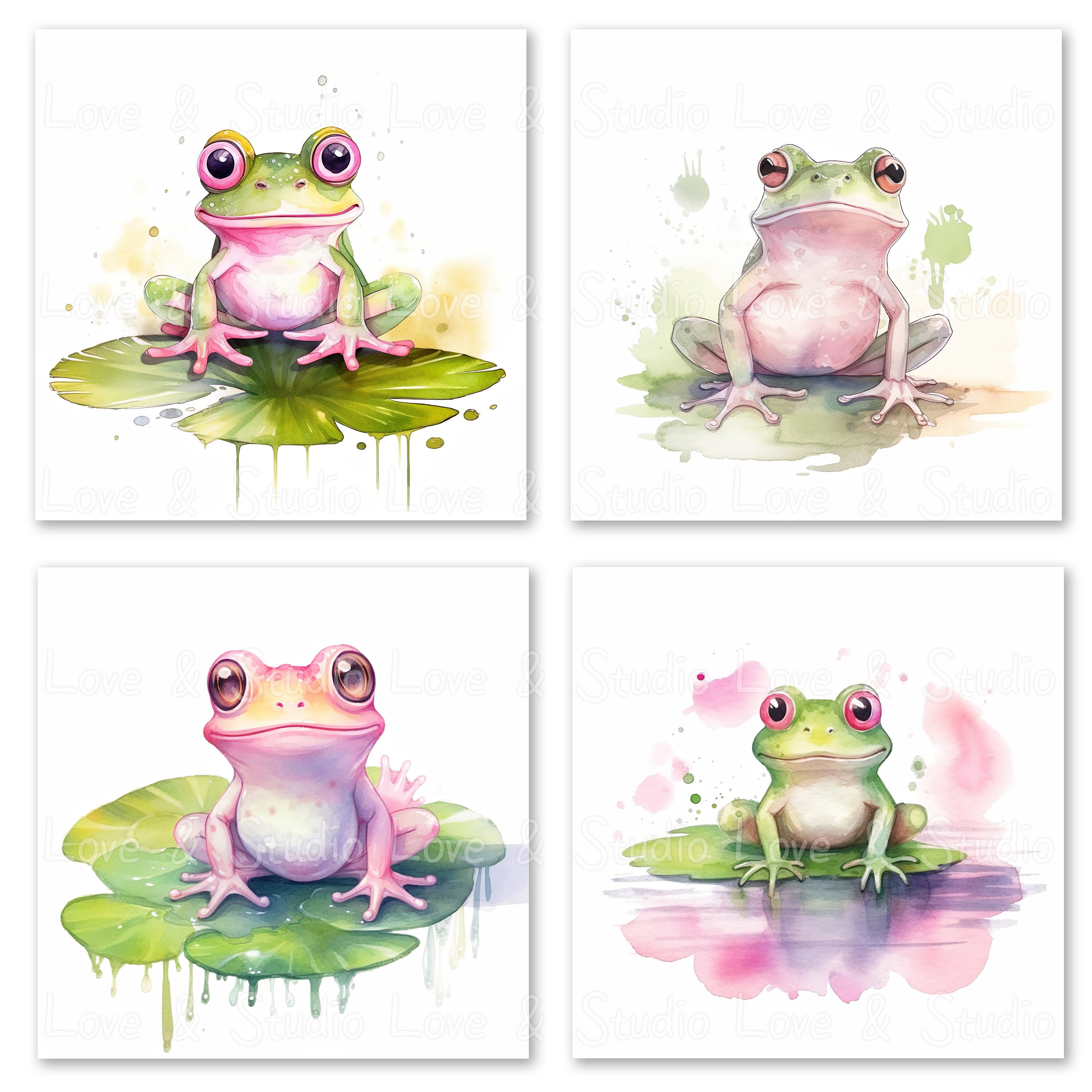 20 Cute Pink Frog Watercolor Clipart Frog on the Lily Pad - Etsy