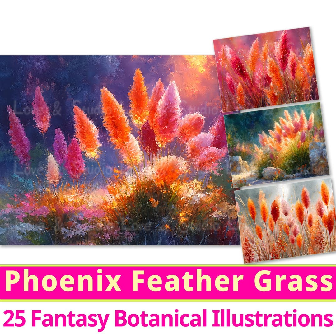 25 Phoenix Feather Grass Digital Paper, Printable Fantasy Botanical ...