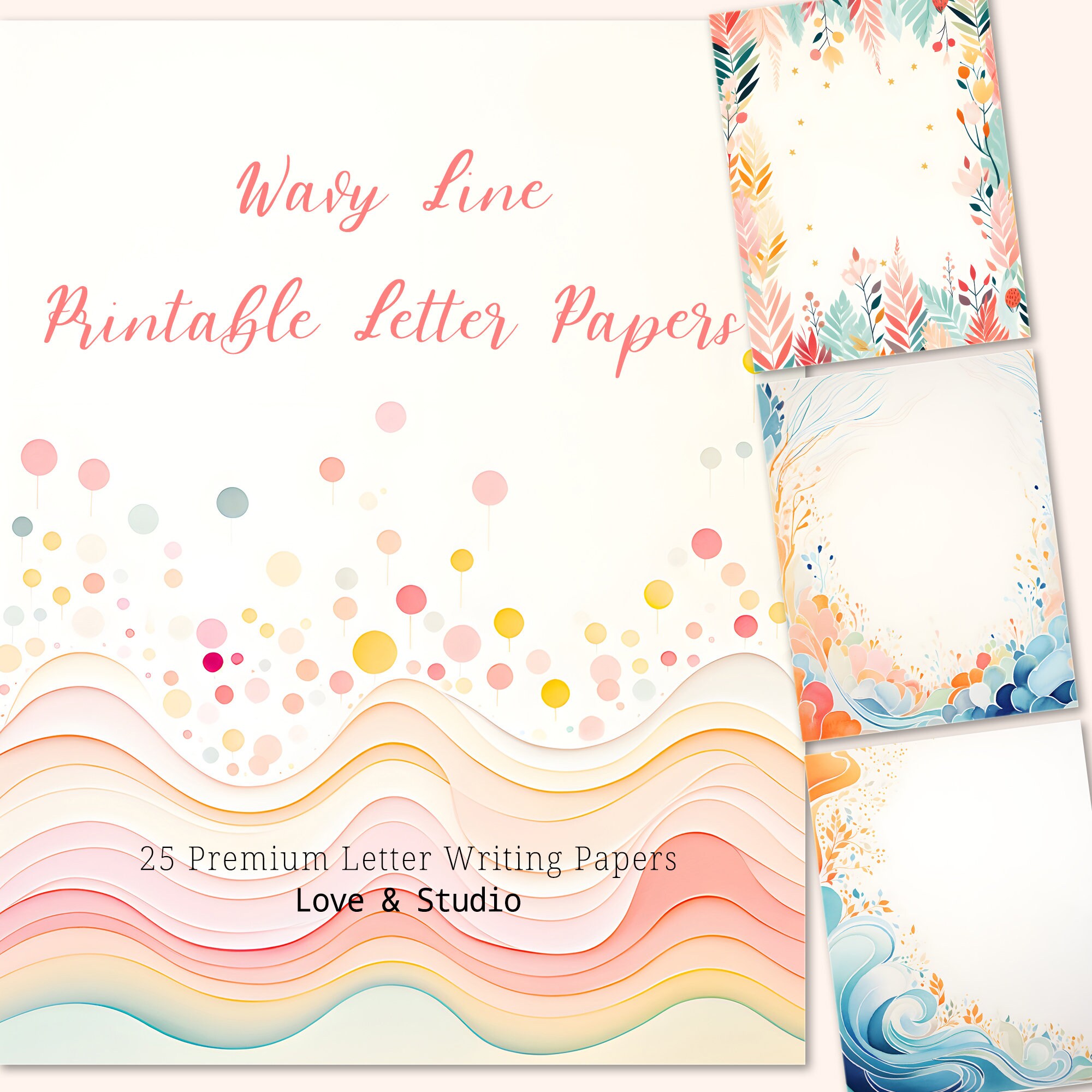25 Wavy Line Printable Love Letter Paper Boho Style Line Art - Etsy