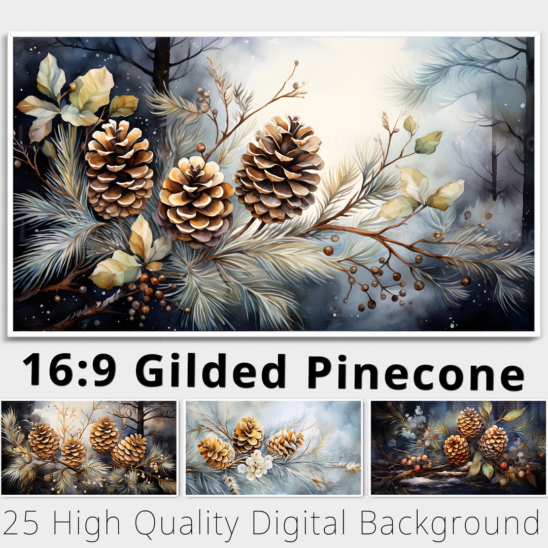 16:9 Gilded Pinecone Digital Background. 25 Samsung Frame TV Art. Youtube Overlay. Desktop ...