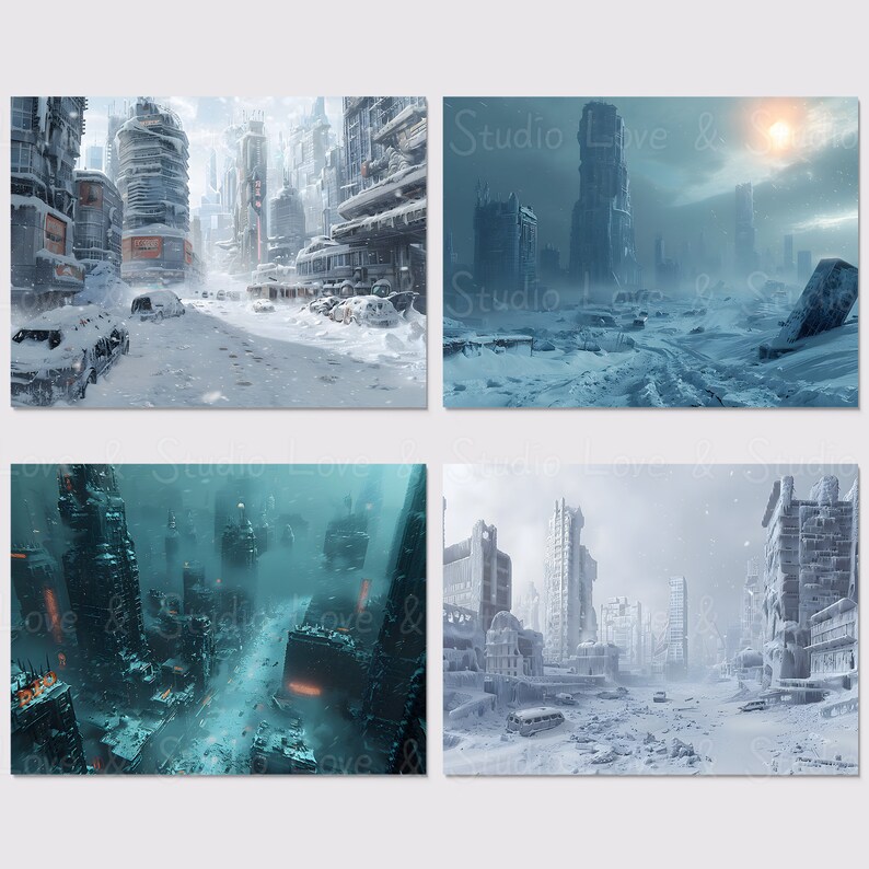25 Frozen Apocalypse Digital Paper, Dystopian Post Apocalyptic Artwork ...