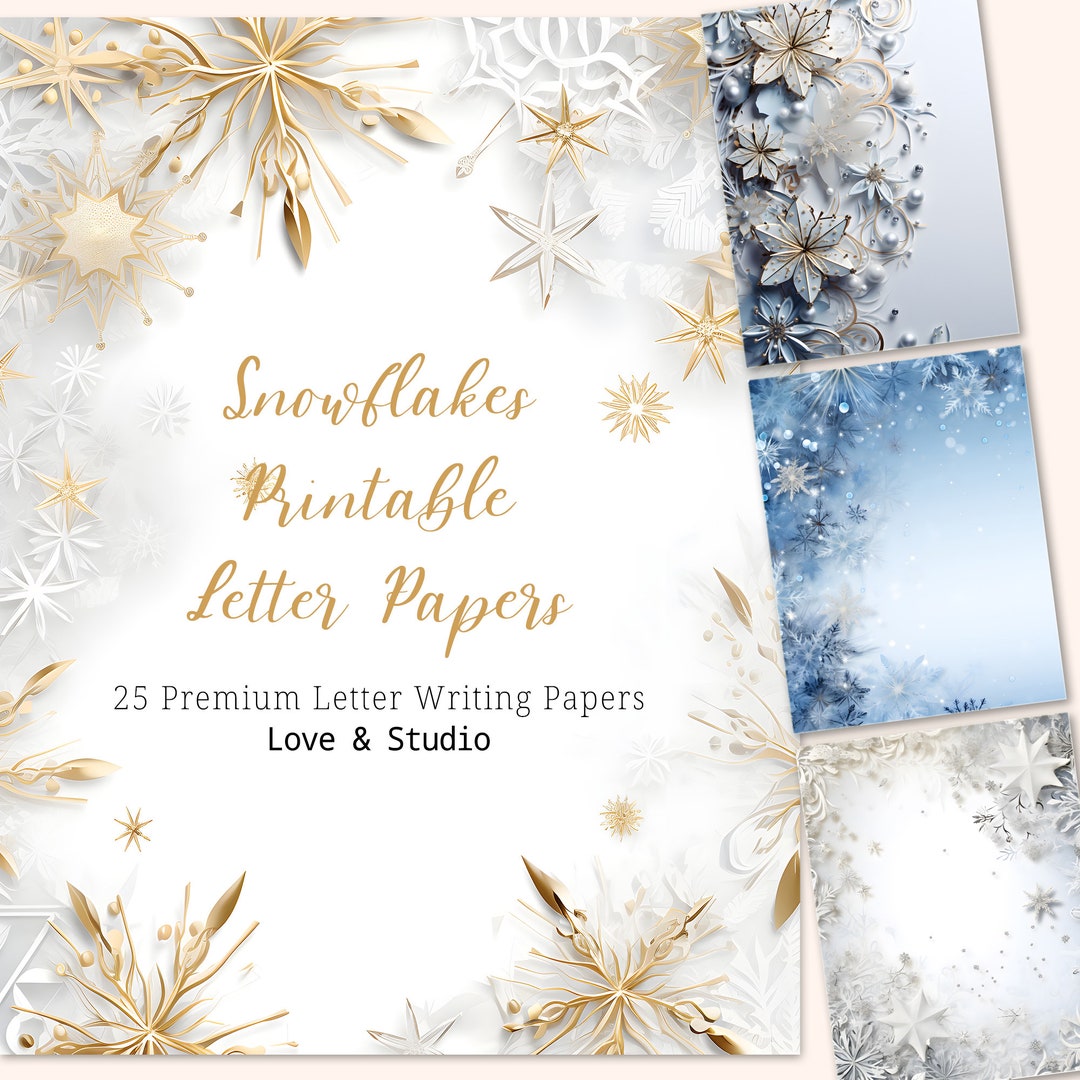 25 Snowflakes Printable Letter Paper, Watercolor X-mas Page Border ...