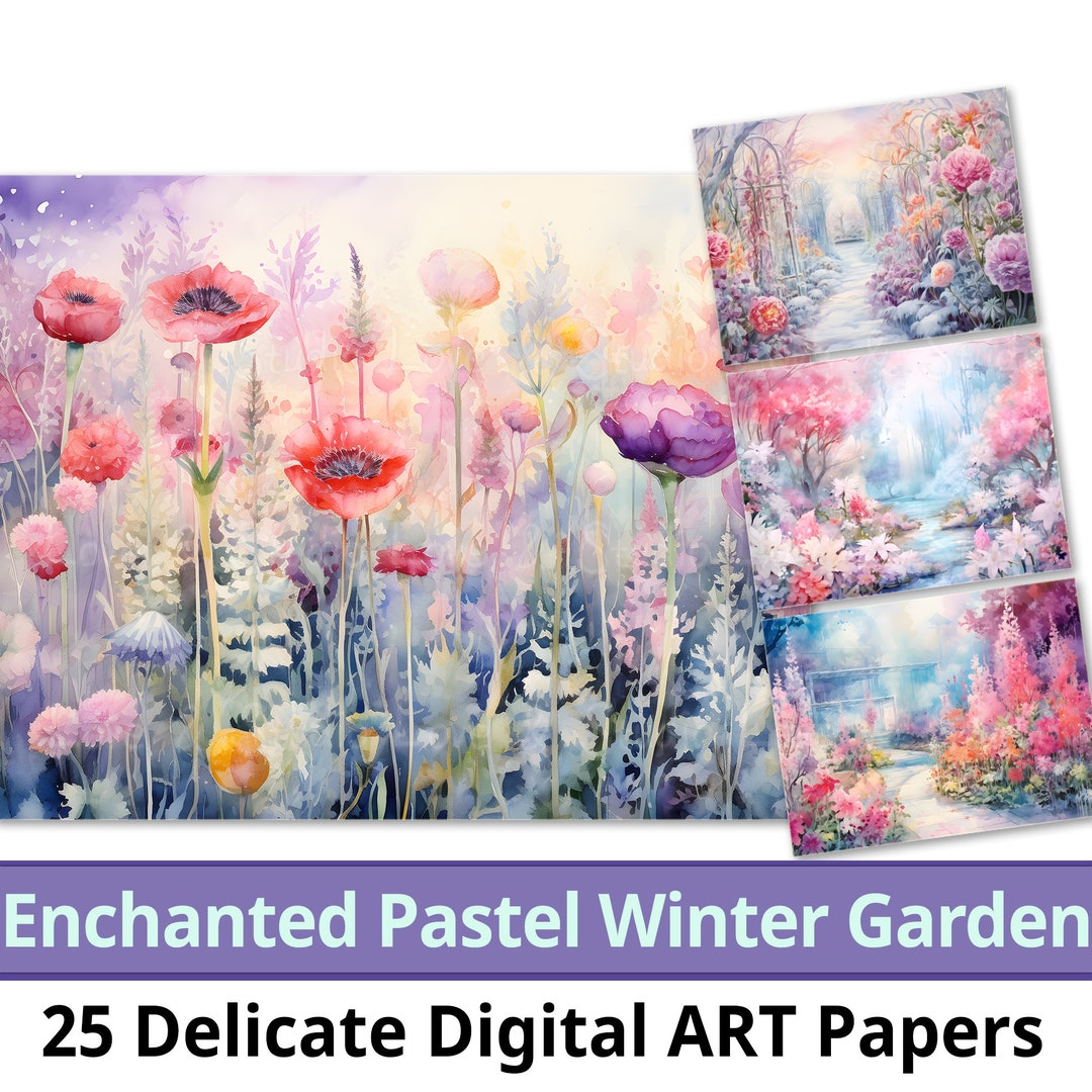 25 Enchanted Pastel Winter Garden Digital Paper, Soft Pastel Shade ...