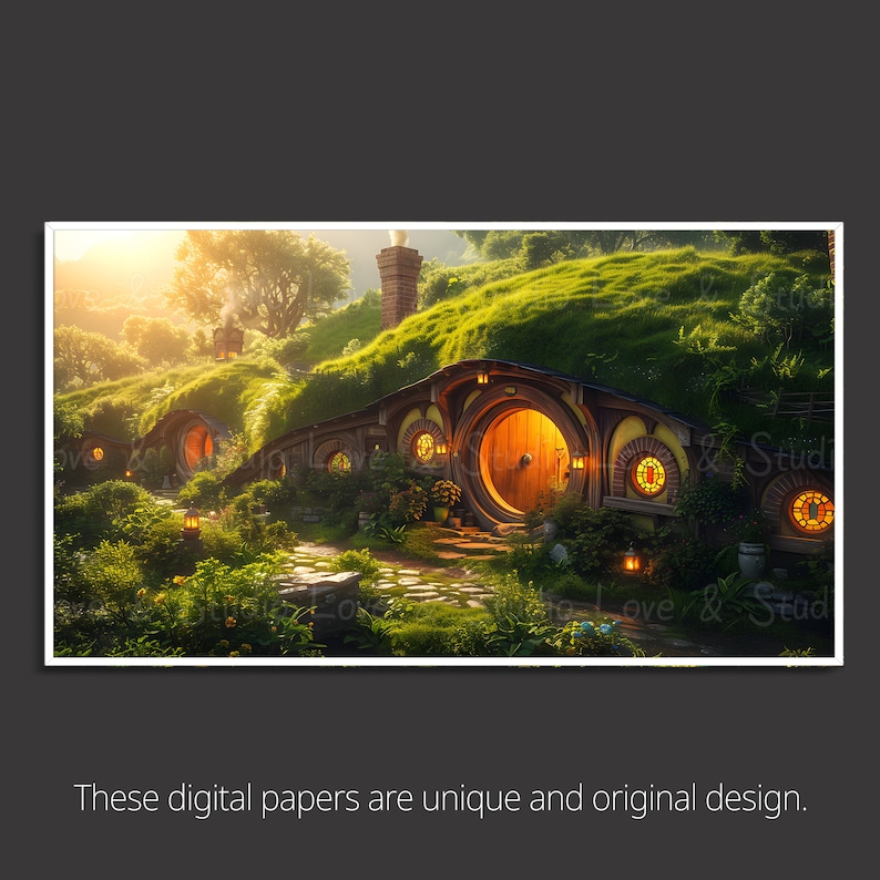 16:9 Hobbiton in the Golden Hour Digital Paper. 25 Printable Fantasy ...
