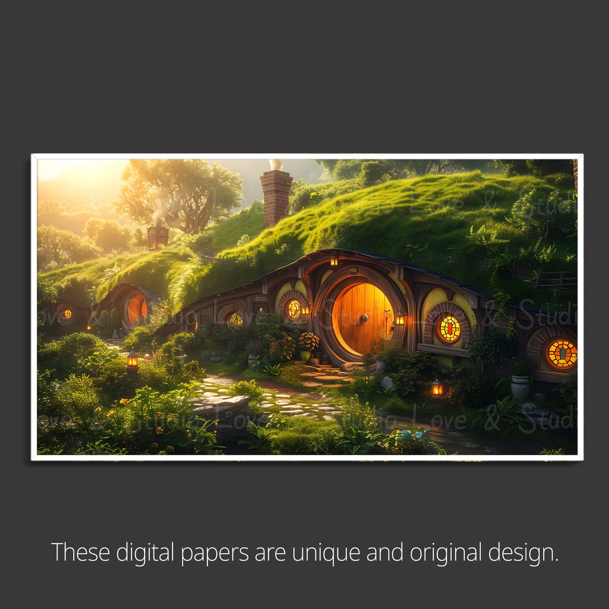 16:9 Hobbiton in the Golden Hour Digital Paper. 25 Printable Fantasy ...