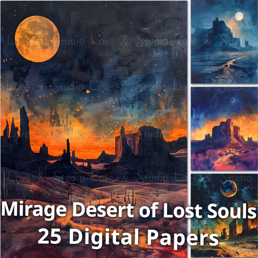 25 Mirage Desert of Lost Souls Digital Paper, Dark Fantasy Backdrop ...