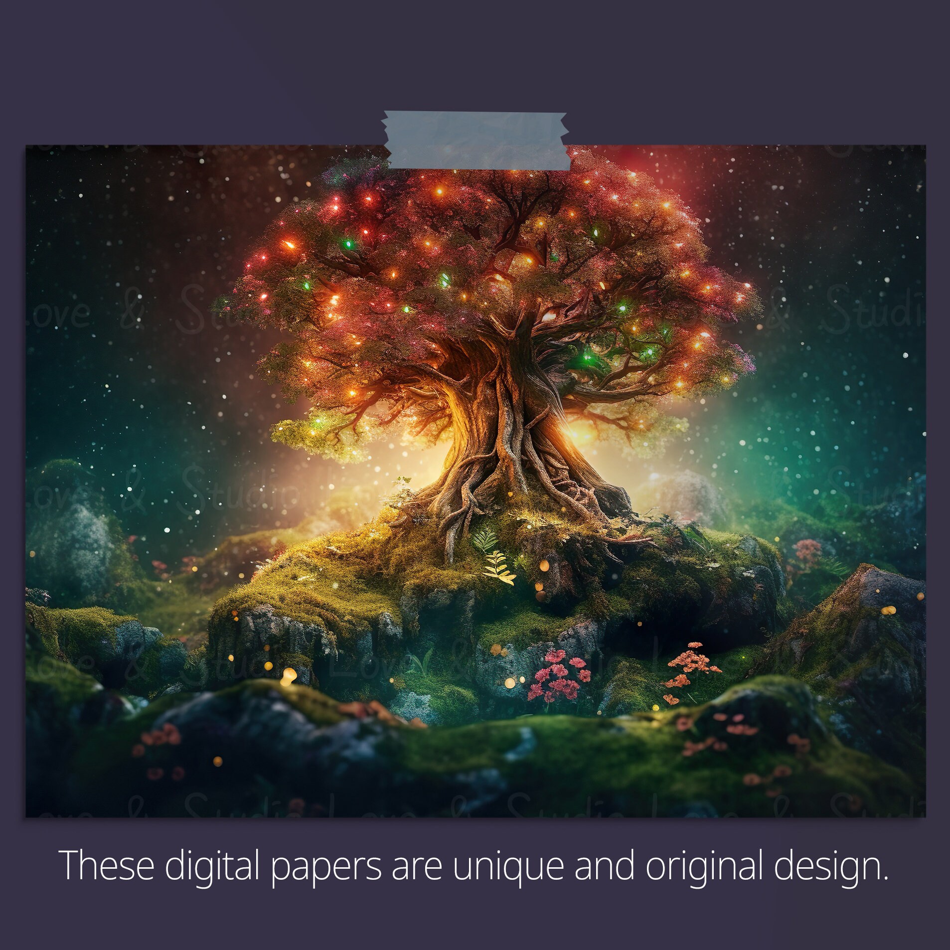 25 Enchanted Fantasy Tree Digital Paper, Printable Mysterious Moss ...