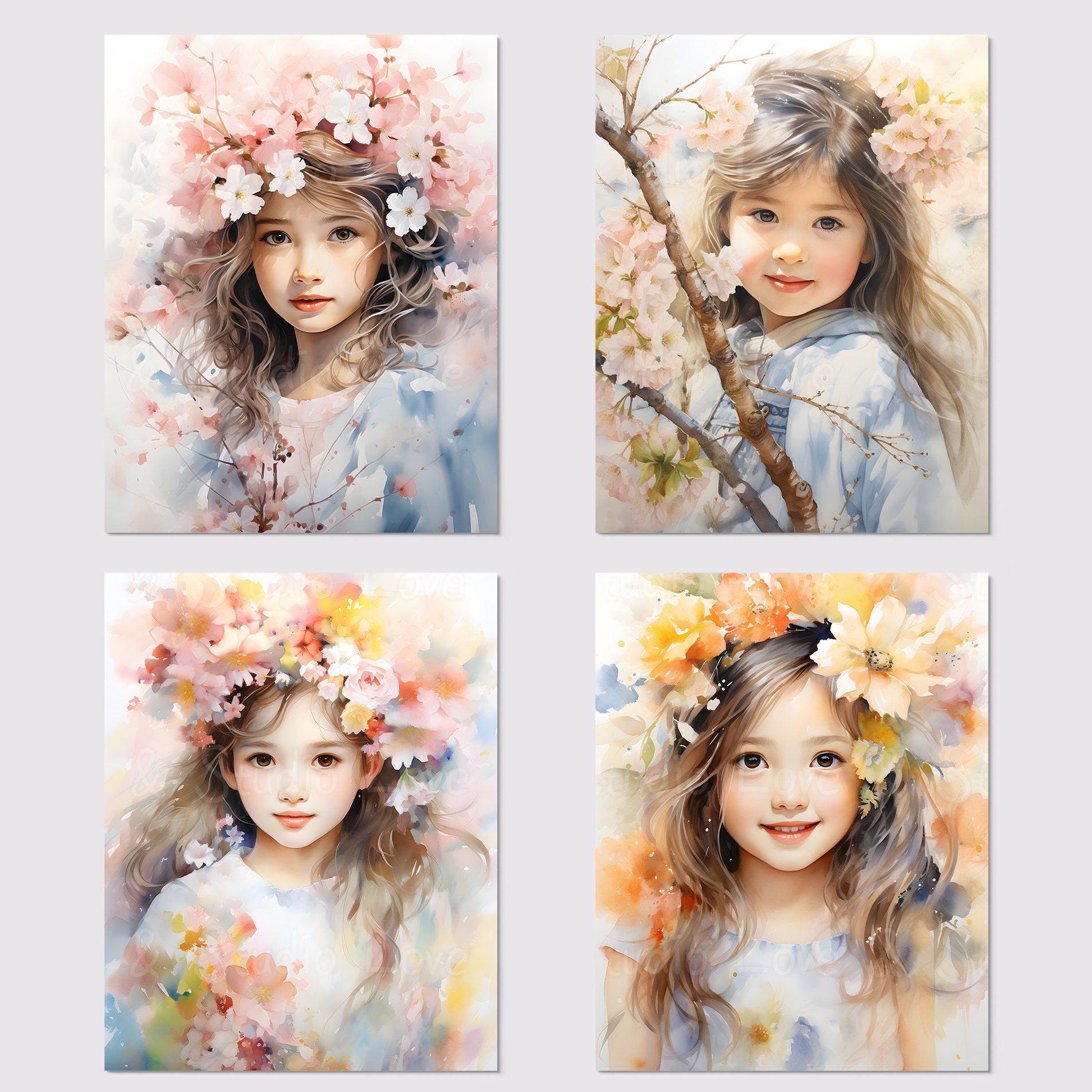 25 Watercolorlittle Girl's Connection With Flowers Digital - Etsy