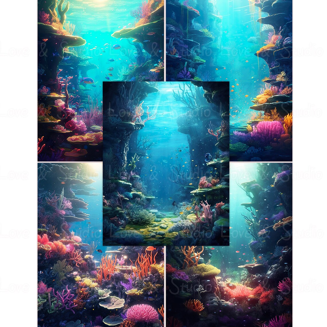 25 Enchanted Fantasy Coral Reef in the Sea Digital Paper, Printable ...