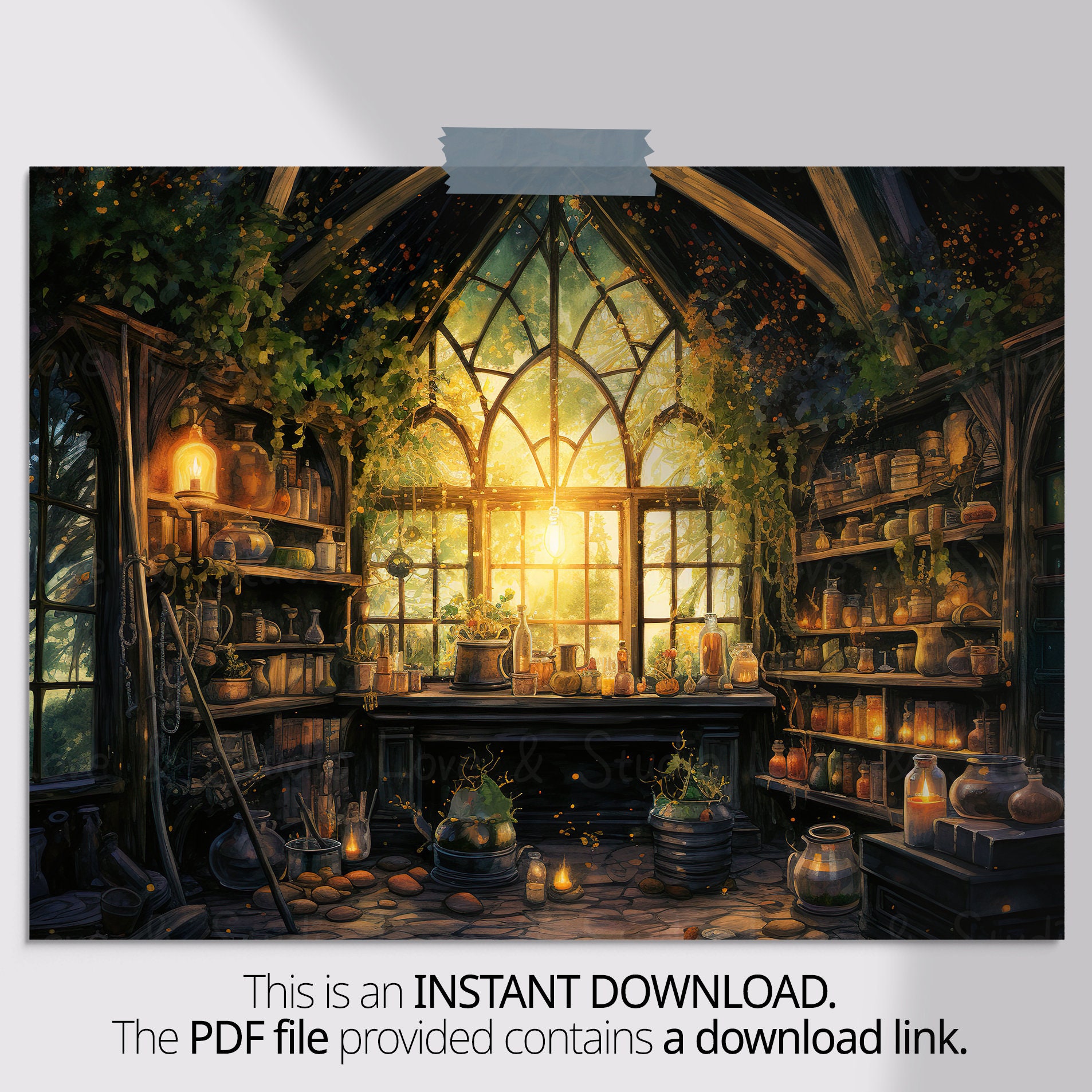 25 Witch's Cottage Digital Paper, Printable Watercolor Magical Fairy ...