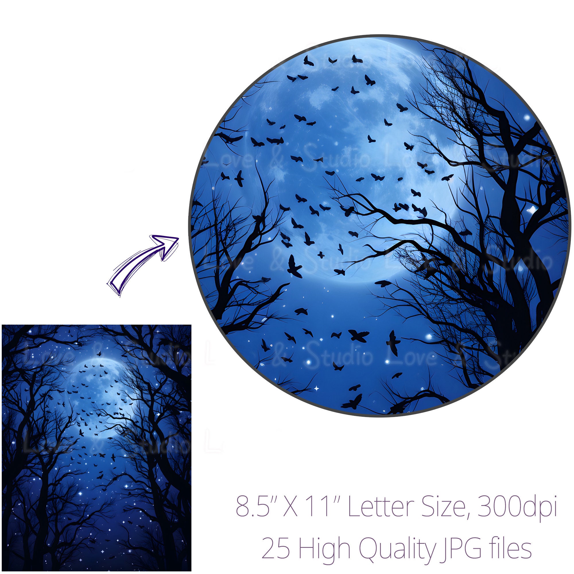 25 Mysterious Night Sky Digital Paper, Watercolor Halloween Party ...