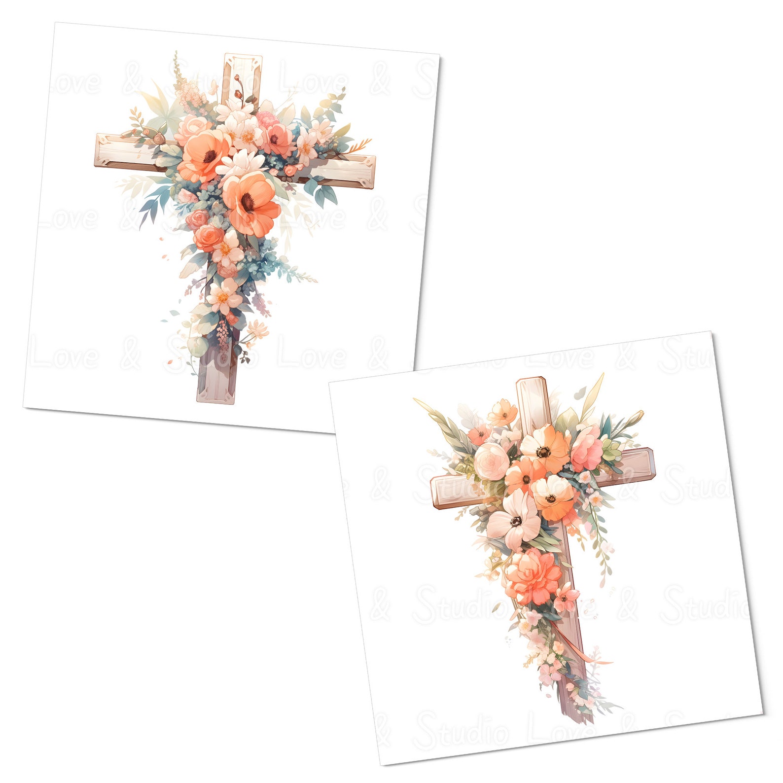 25 Easter Flowered Cross Clipart, Printable Colorful Delight Watercolor ...