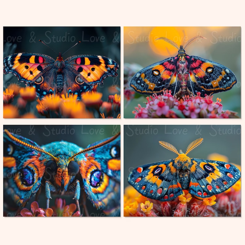 25 Colorful Sunset Moth Butterfly Portrait Digital Paper, Printable ...