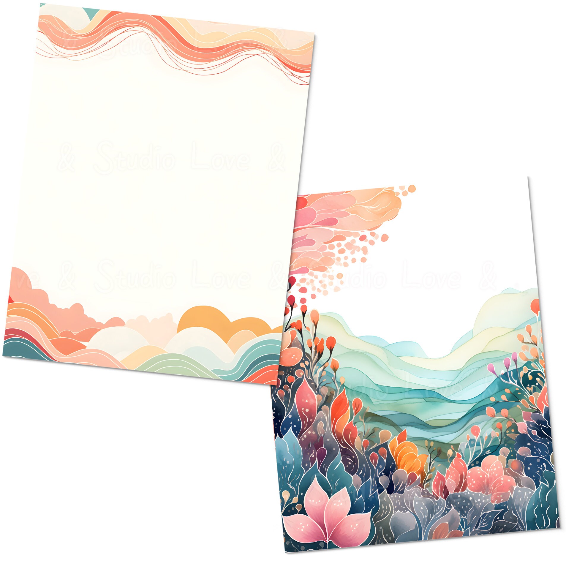 25 Wavy Line Printable Love Letter Paper Boho Style Line Art - Etsy