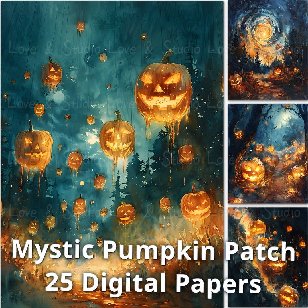 25 Mystic Pumpkin Patch Digital Paper, Dark Fantasy Backdrop. Chilly ...