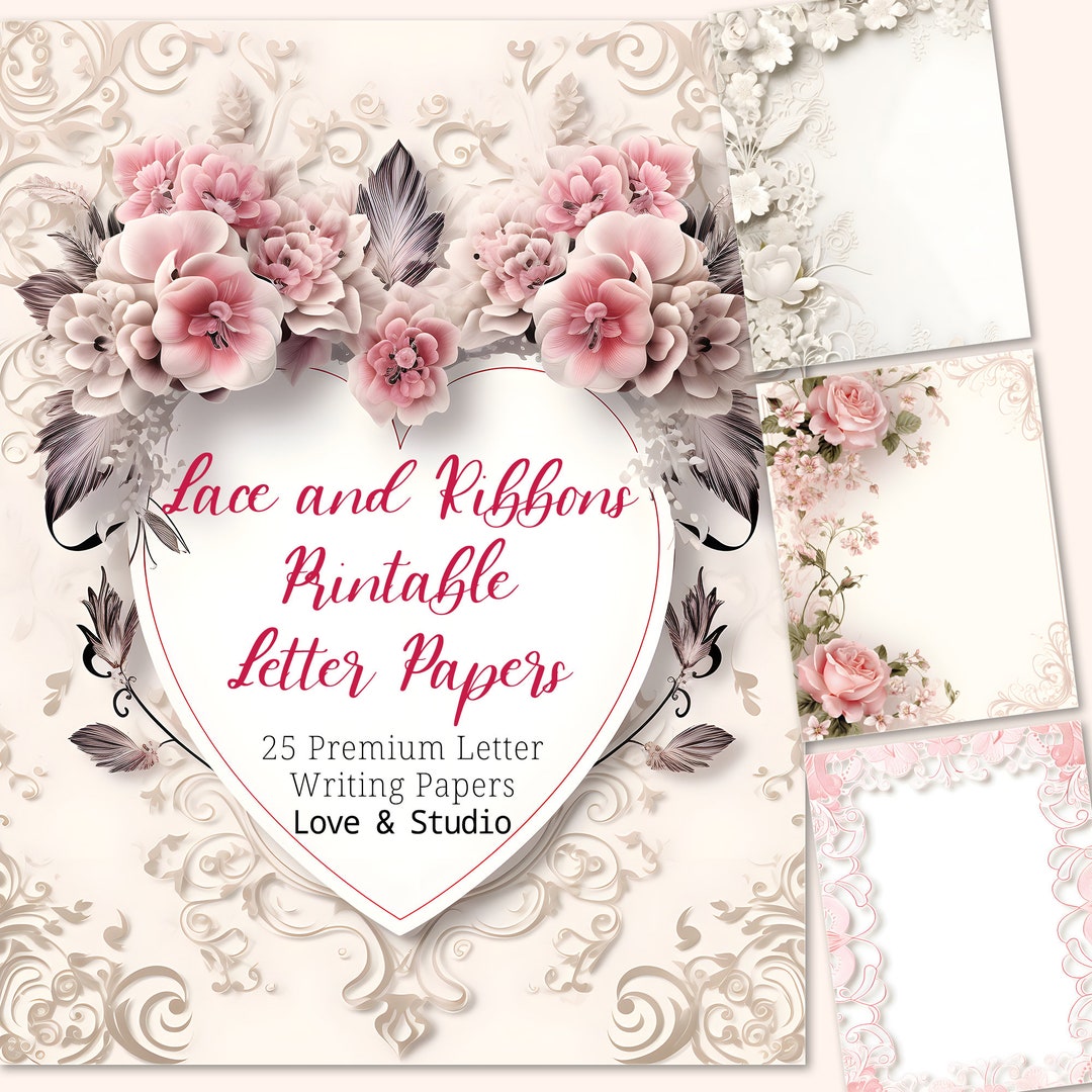 25 Lace and Ribbons Printable Letter Paper, Valentine's Day Page Border ...