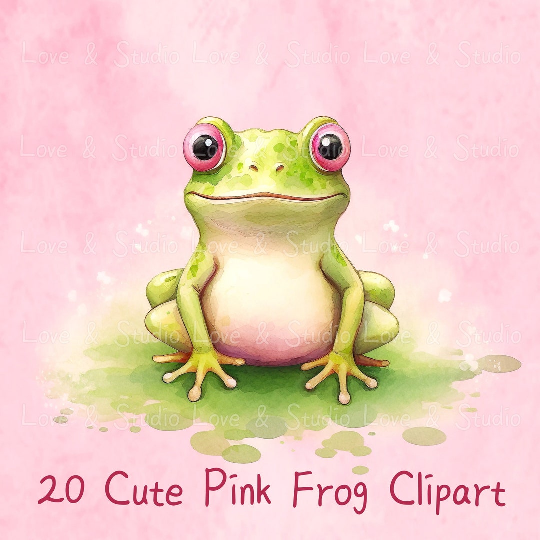 20 Cute Pink Frog Watercolor Clipart, Frog on the Lily Pad Illustration ...