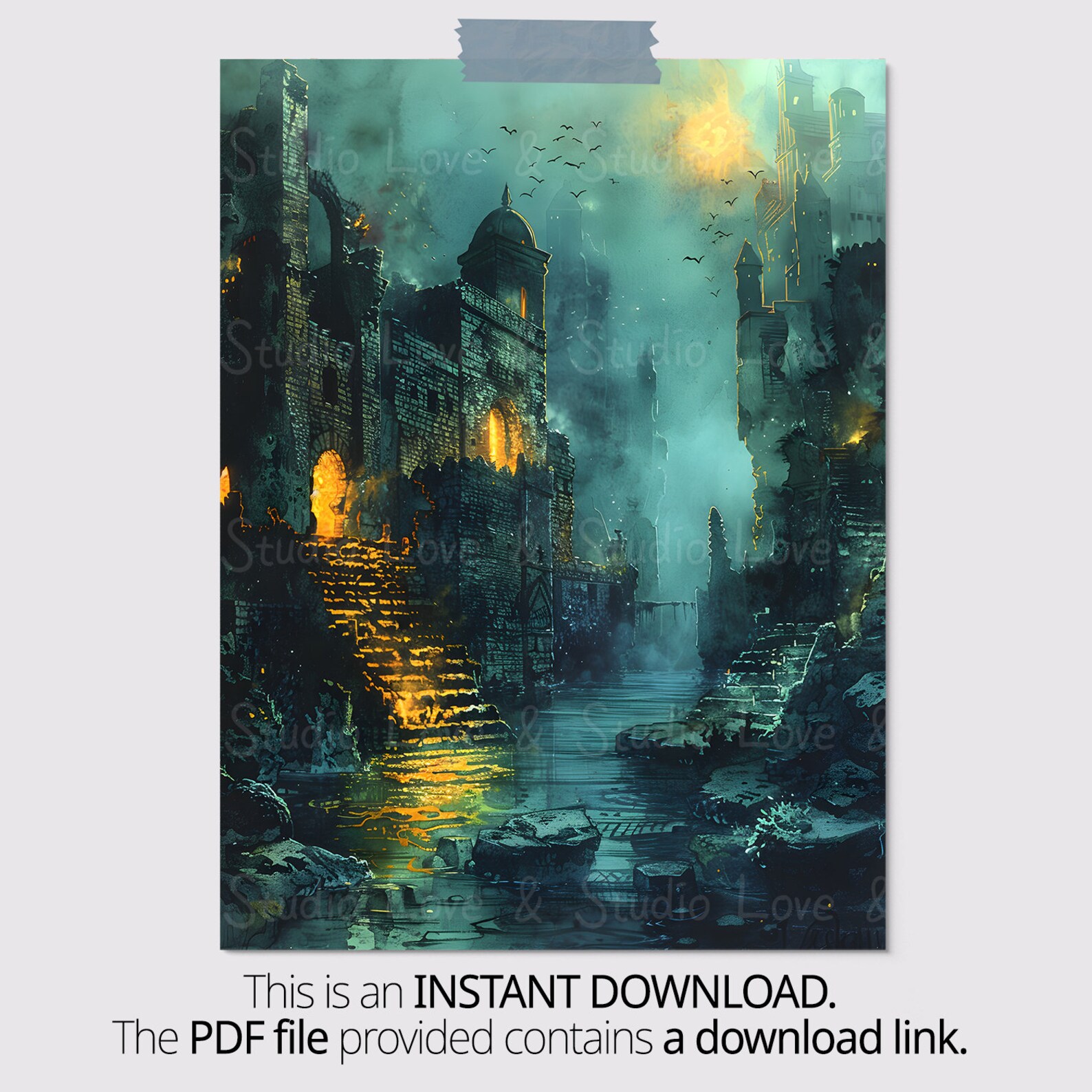 25 Phantasmal Underwater Ruin Digital Paper, Dark Fantasy Backdrop ...