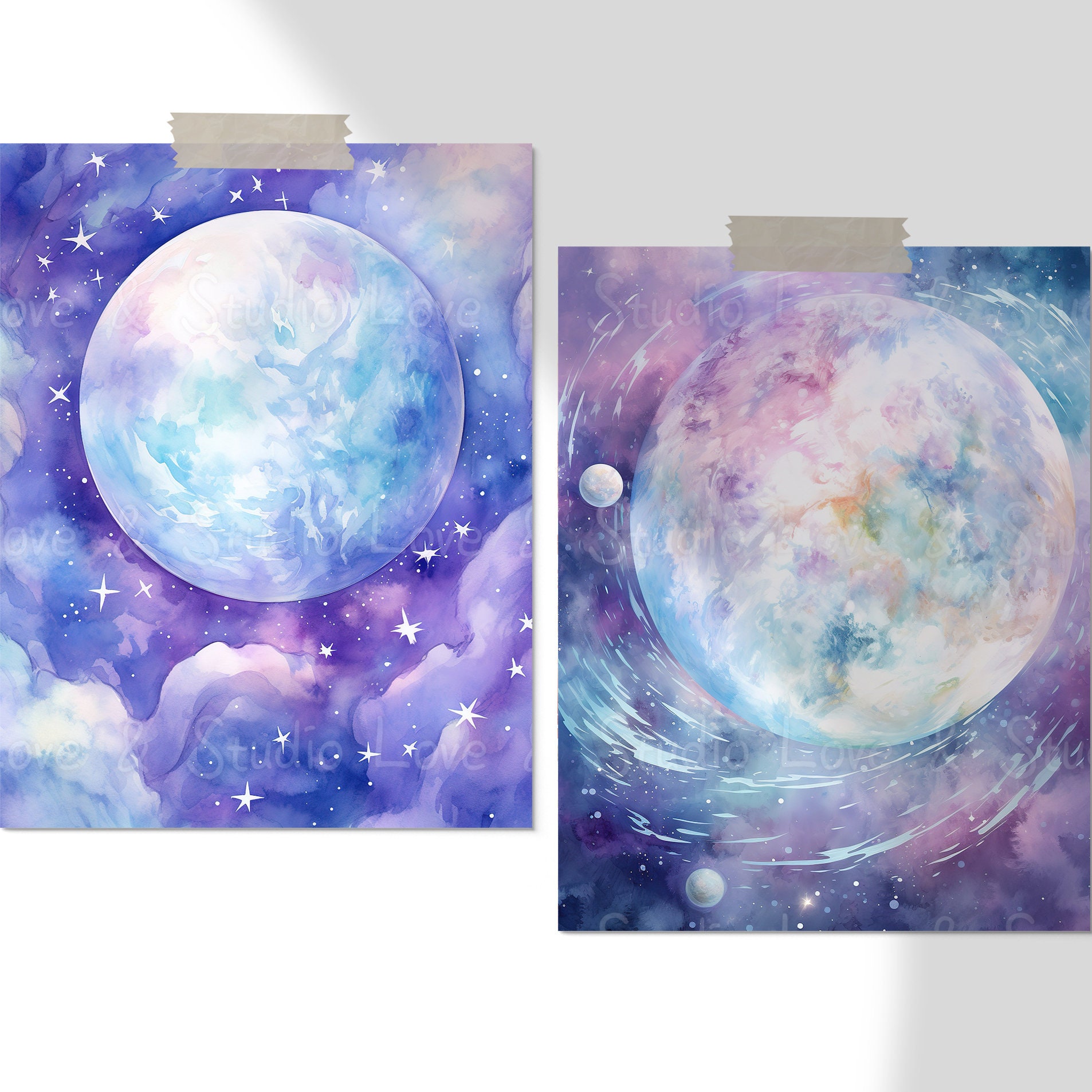 25 Pastel Cosmic Ball Digital Paper, Soft Pastel Shade Watercolor ...