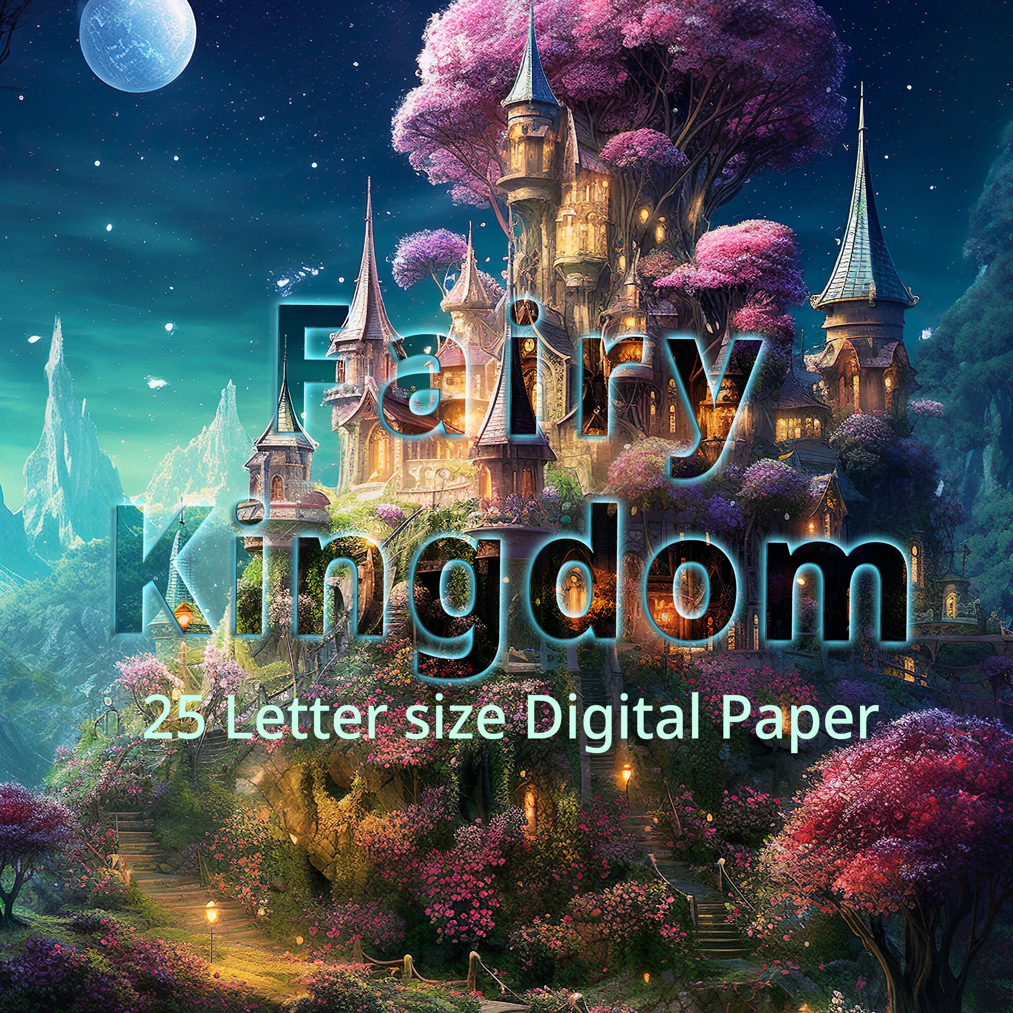 25 the Fairy Kingdom Digital Paper, Vibrant Flowers Bloom Background ...