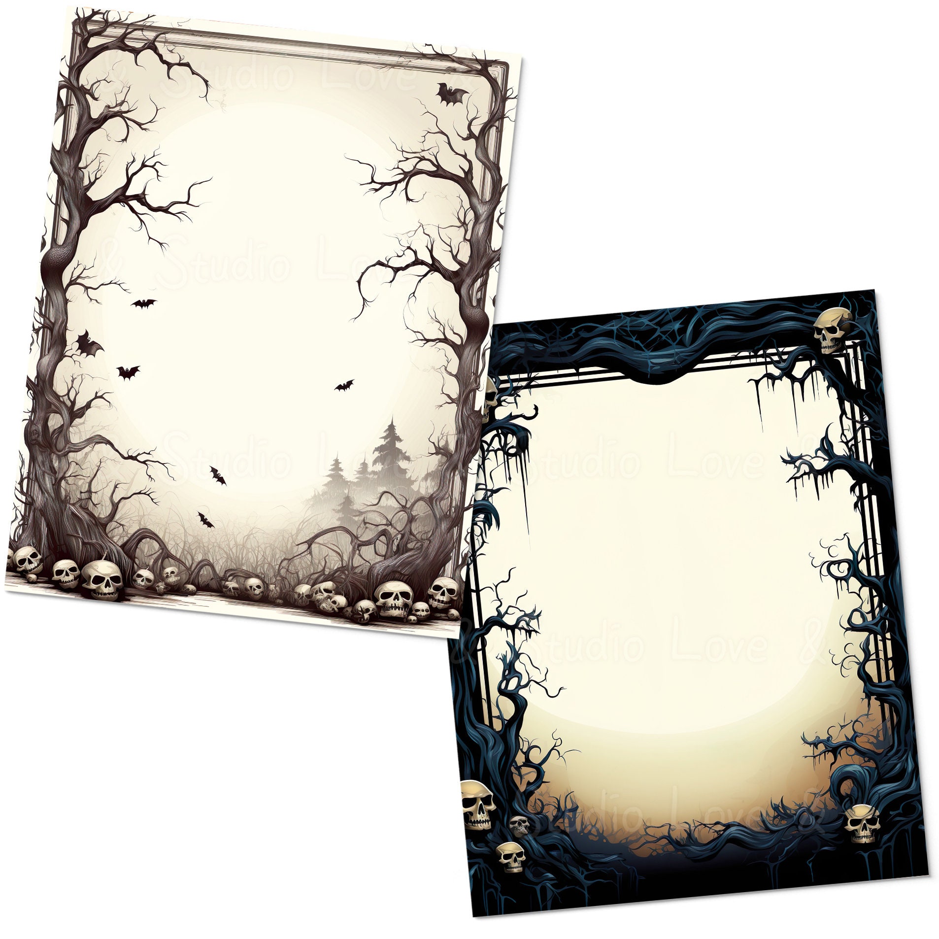 25 Halloween Printable Letter Paper, Watercolor Page Border. Digital ...