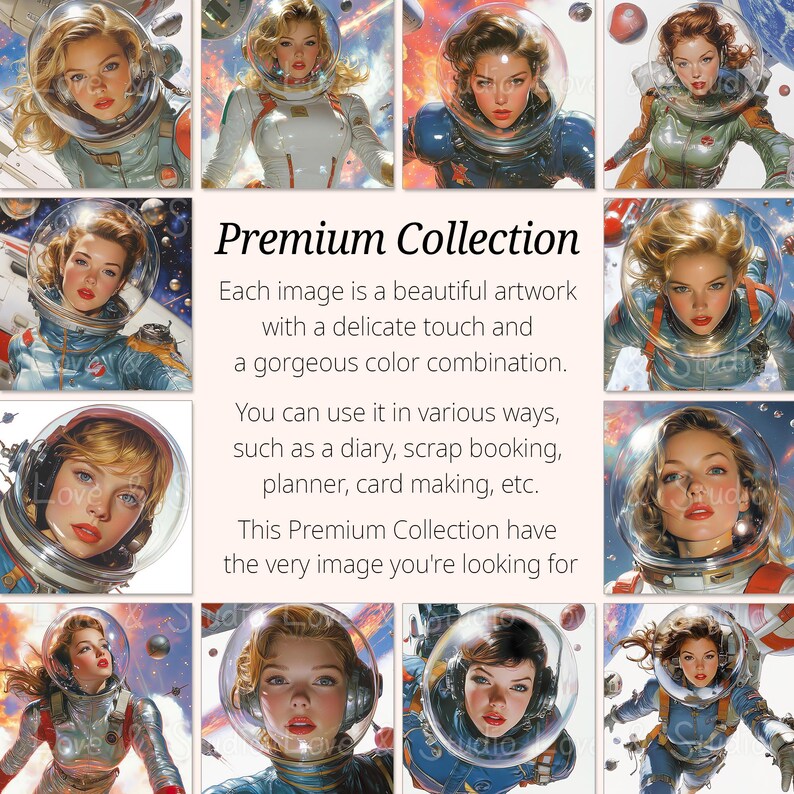 25 Vintage Pin up Astronaut Digital Paper, Vintage Space Exploration ...