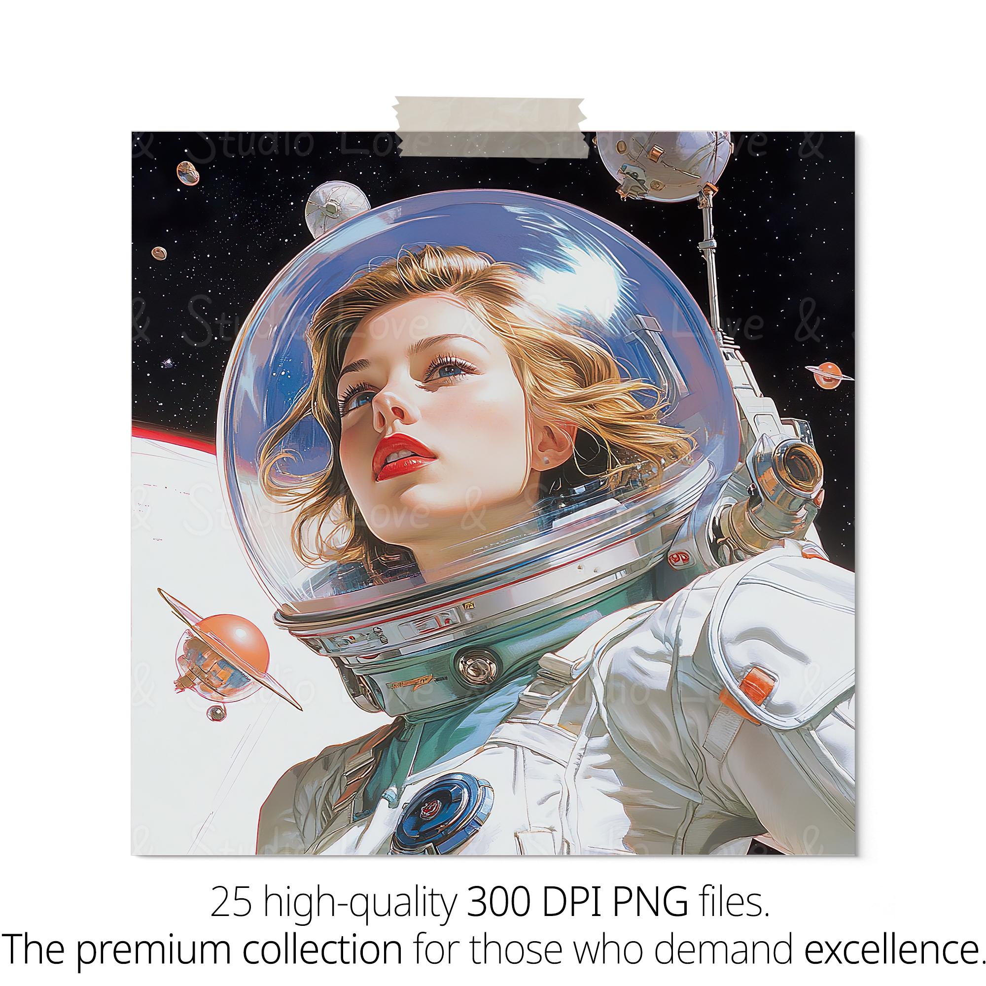 25 Vintage Pin up Astronaut Digital Paper, Vintage Space Exploration ...