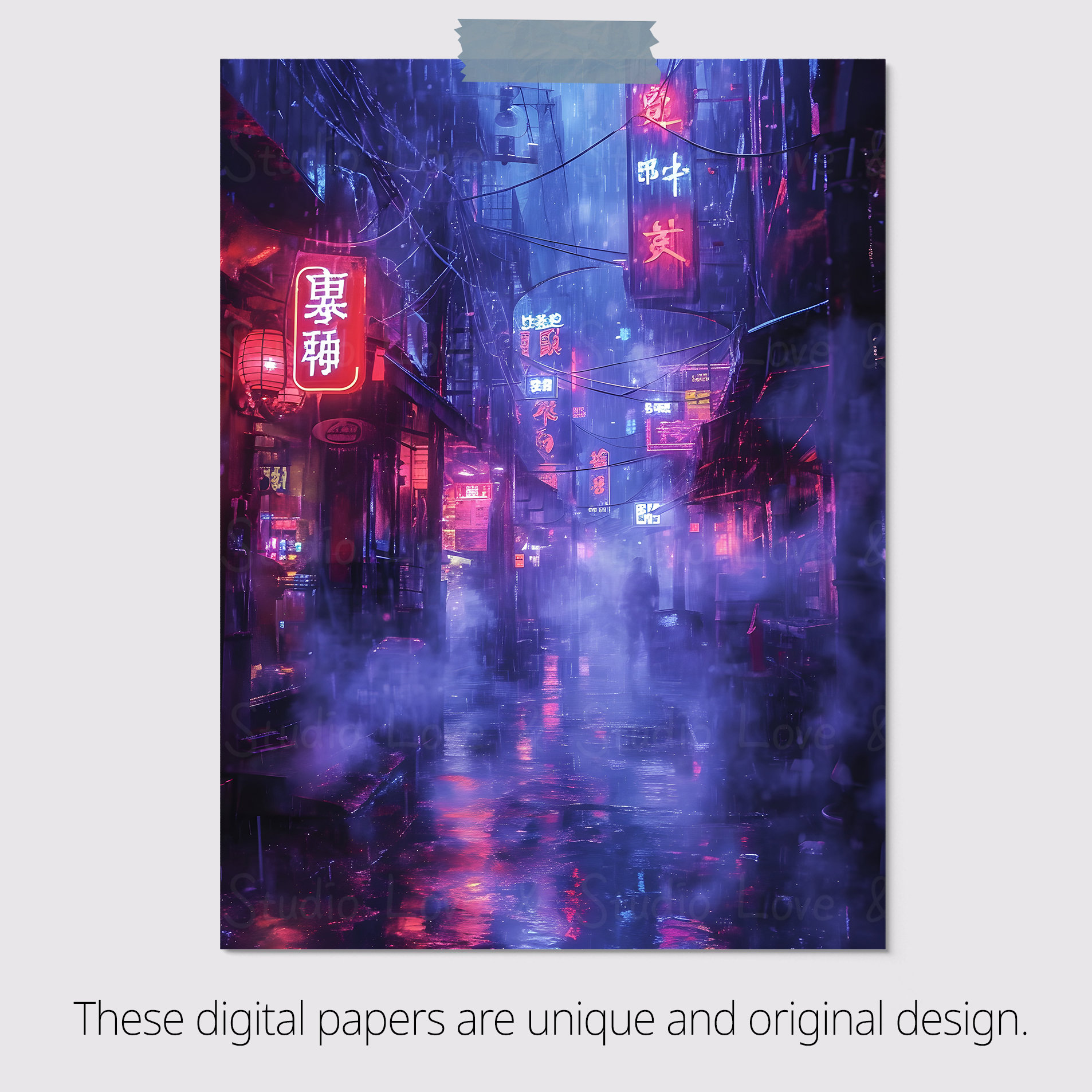 25 Tech Noir Alleyways Digital Paper, Printable Dystopian Futurescape ...