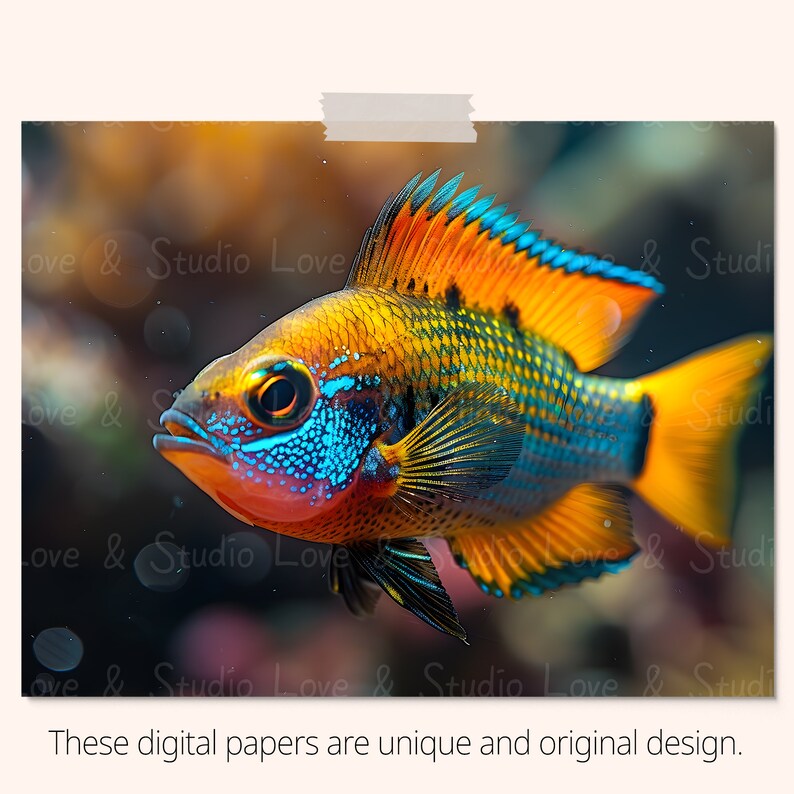 25 Colorful Discus Fish Portrait Digital Paper, Printable Realistic ...