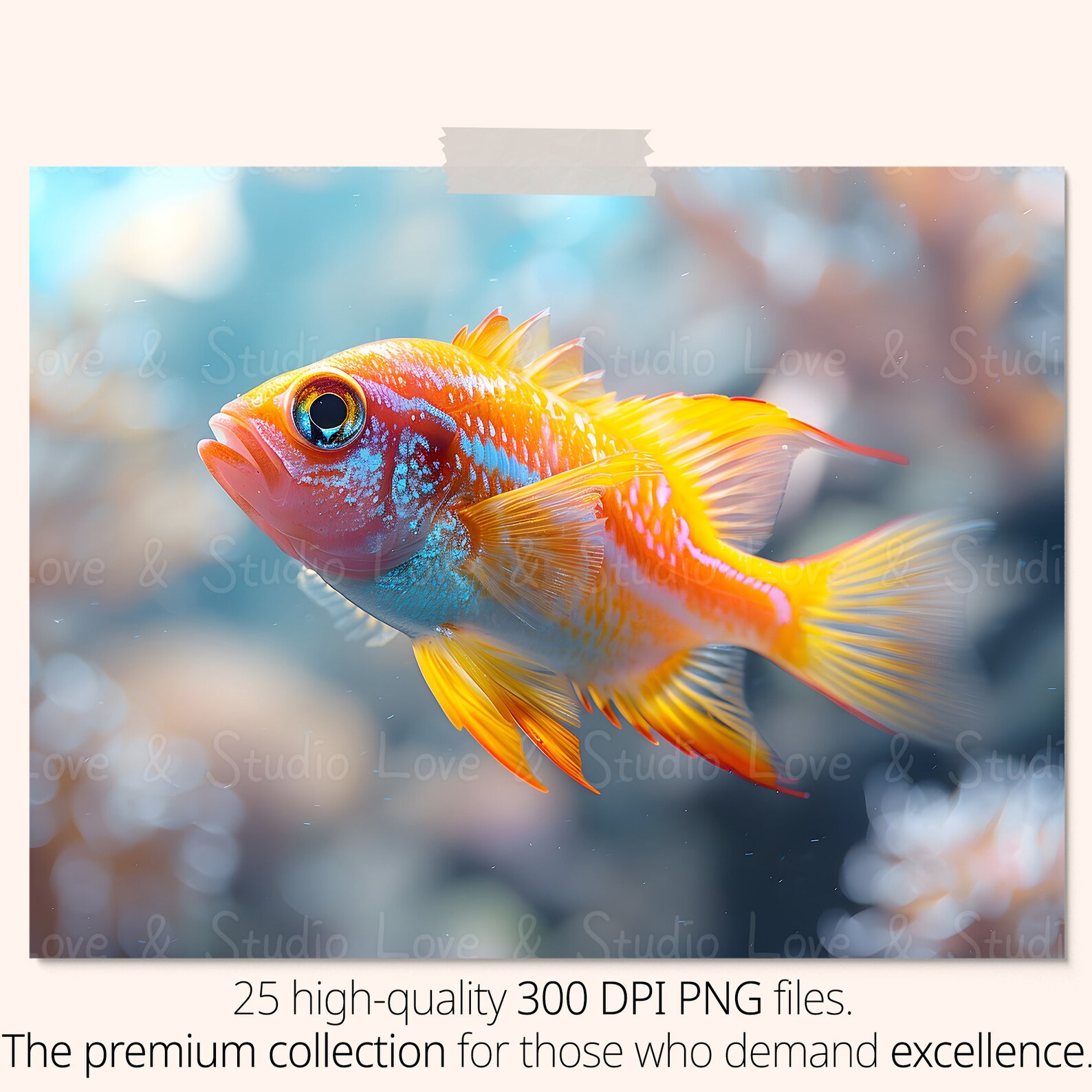 25 Colorful Striped Dancing Fish Portrait Digital Paper, Printable ...