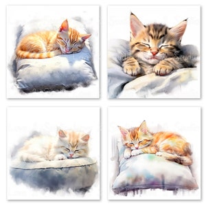 20 Sleeping Kitten Clipart, Cute Baby Cat Illustration, Digital ...