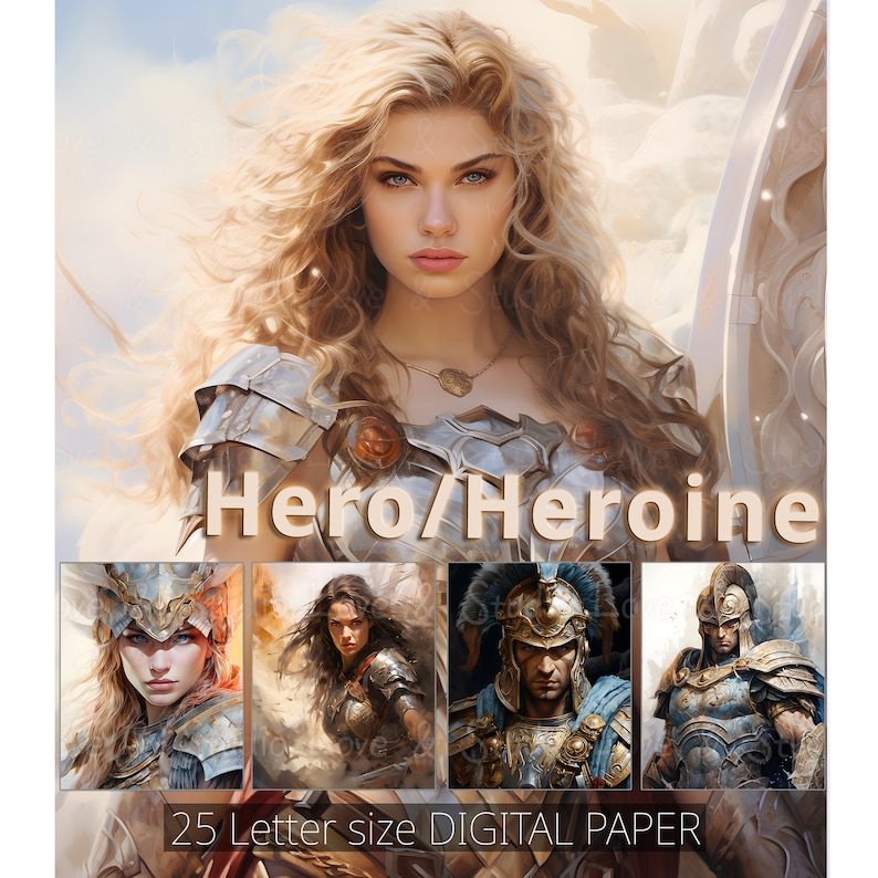 25 Hero/heroine Digital Paper, Printable Fantasy Background, Magical ...