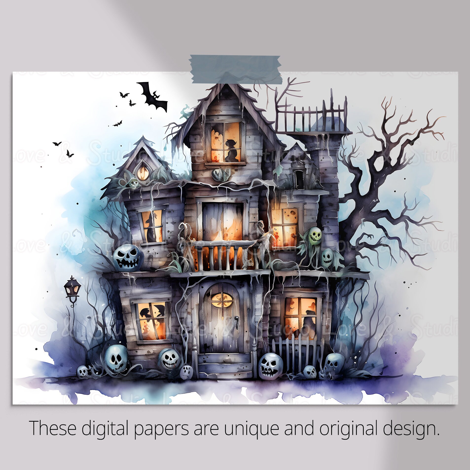 25 Skeleton Haunted House Clipart, Printable Halloween Wall Art ...