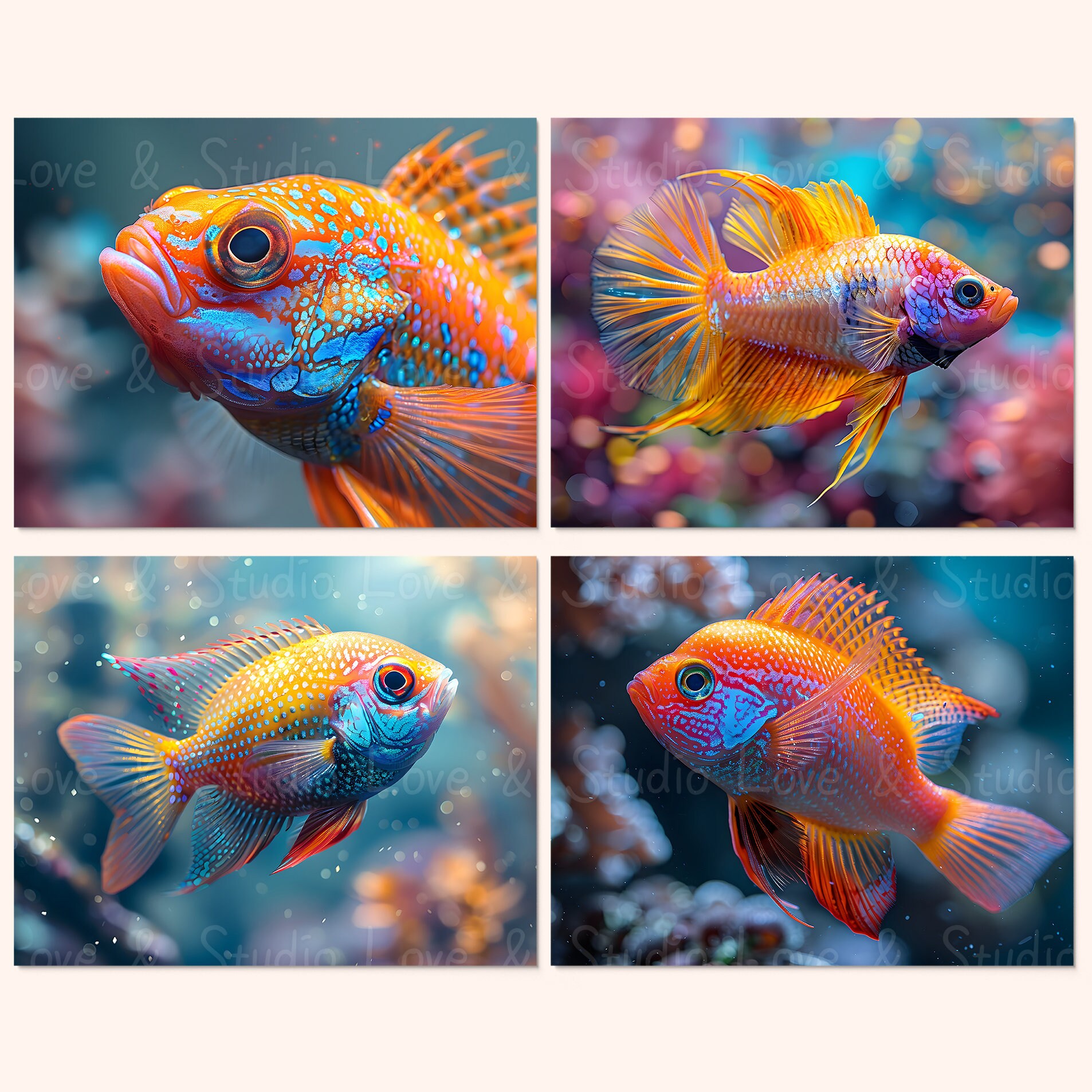 25 Colorful Rainbow Fish Portrait Digital Paper, Printable Realistic ...