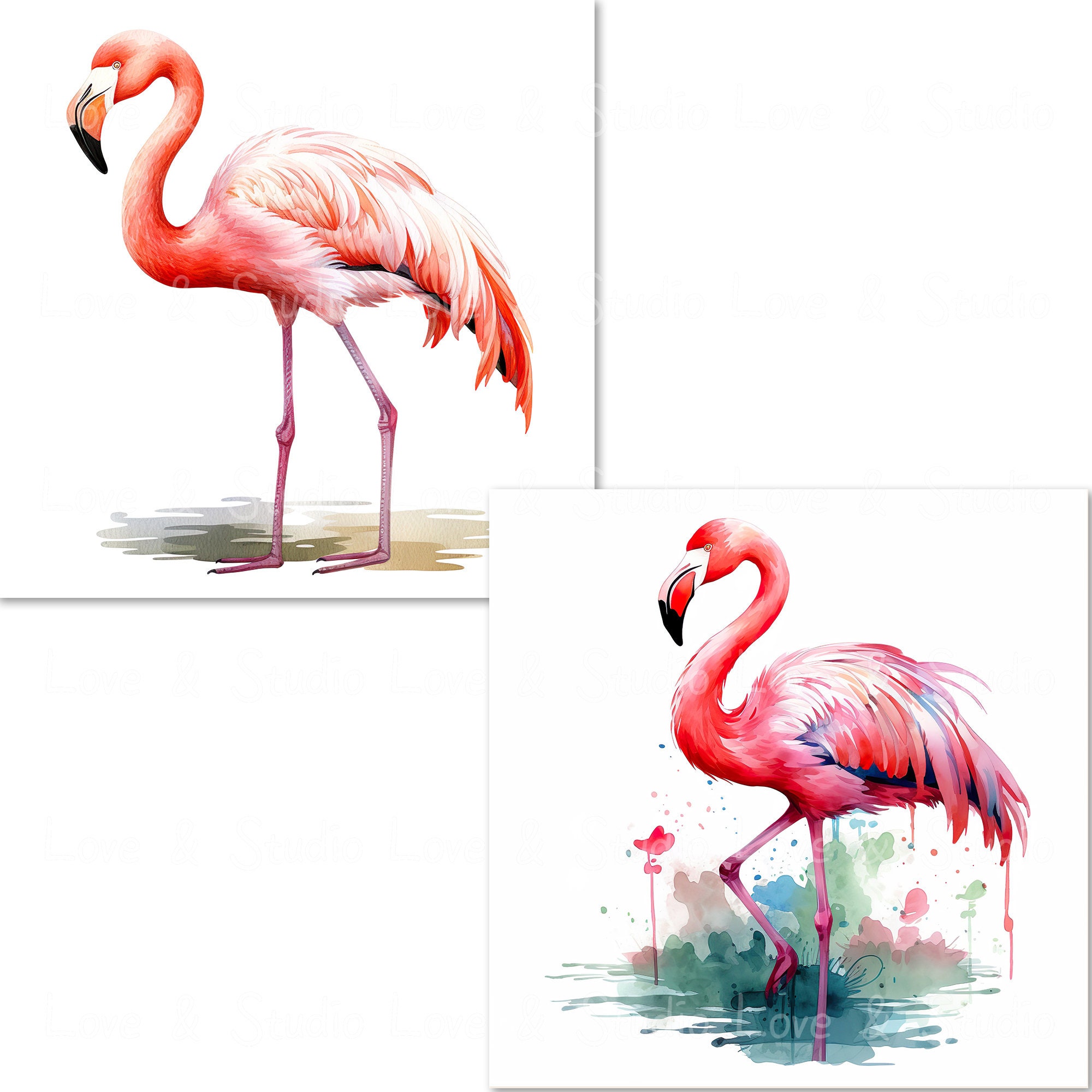 25 Pink Flamingo Watercolor Clipart, Tropical Birds With Flowers, High ...