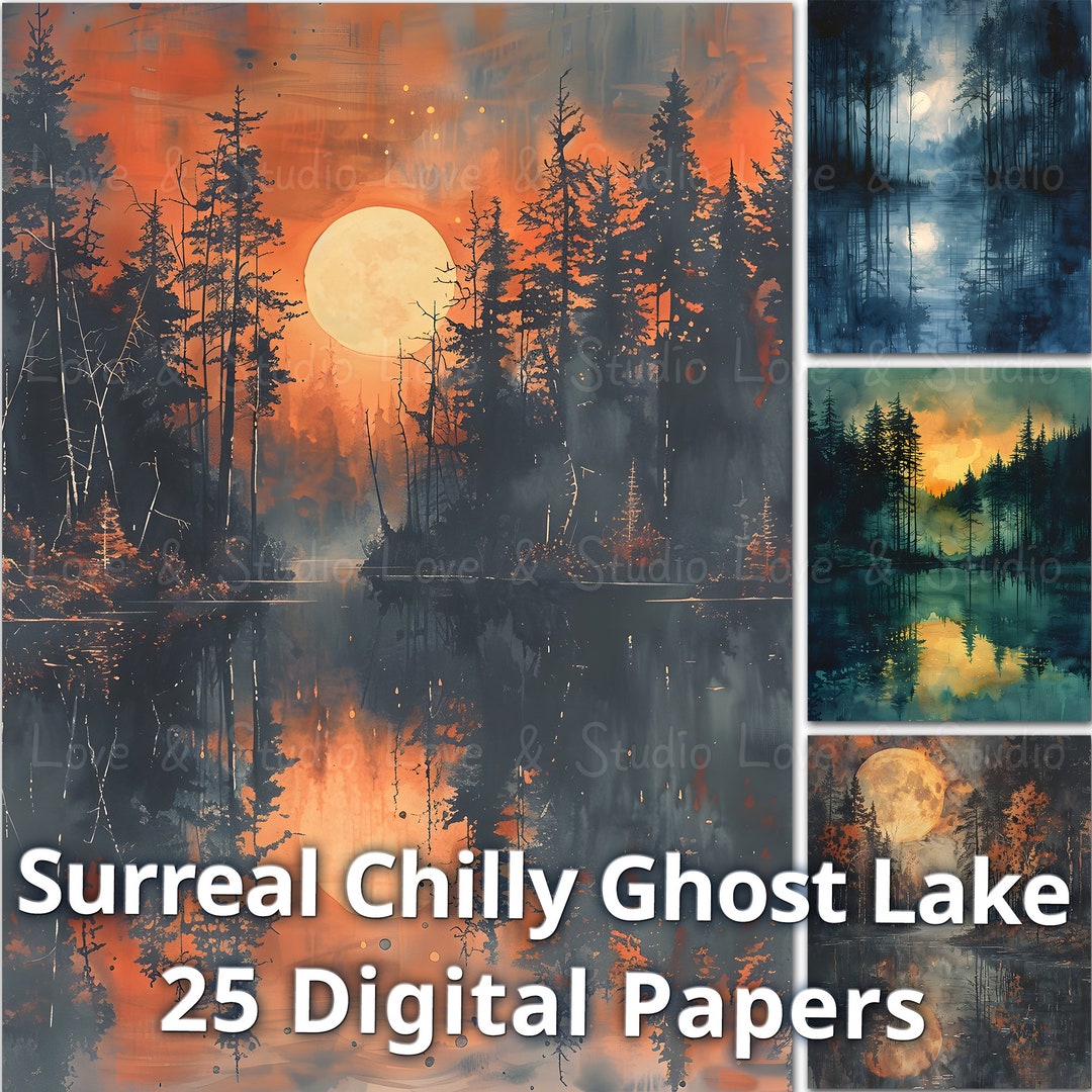 25 Surreal Chilly Ghost Lake Digital Paper, Dark Fantasy Backdrop ...