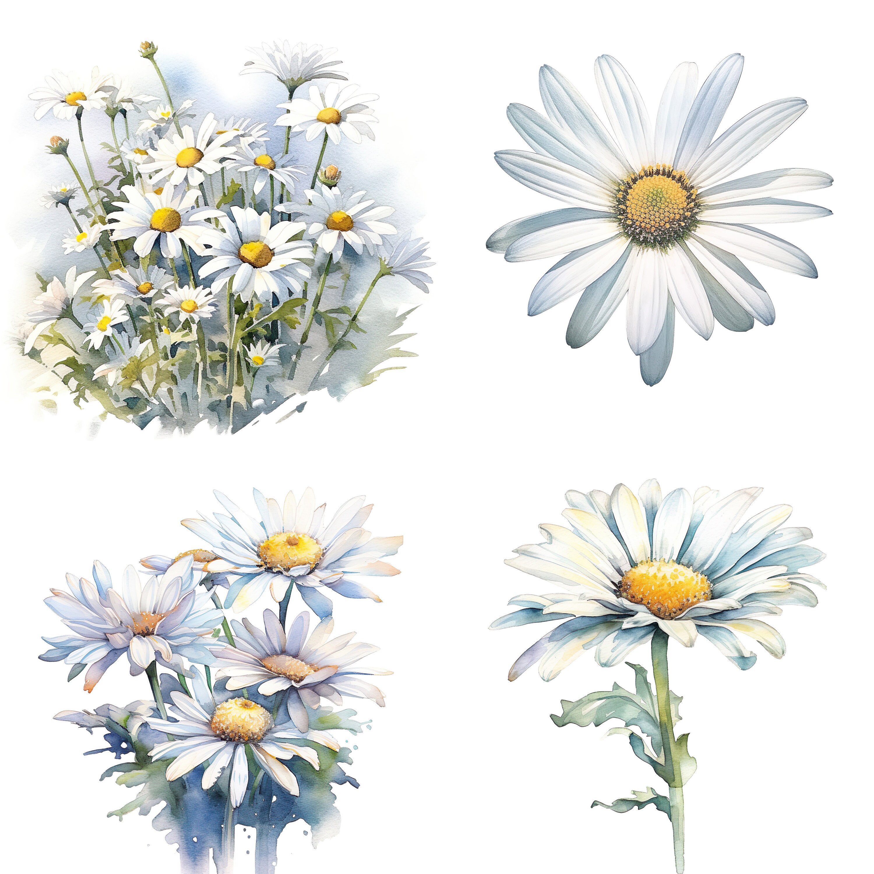 25 Pastel Daisy Clipart. Digital Floral Watercolor Illustration. Spring ...