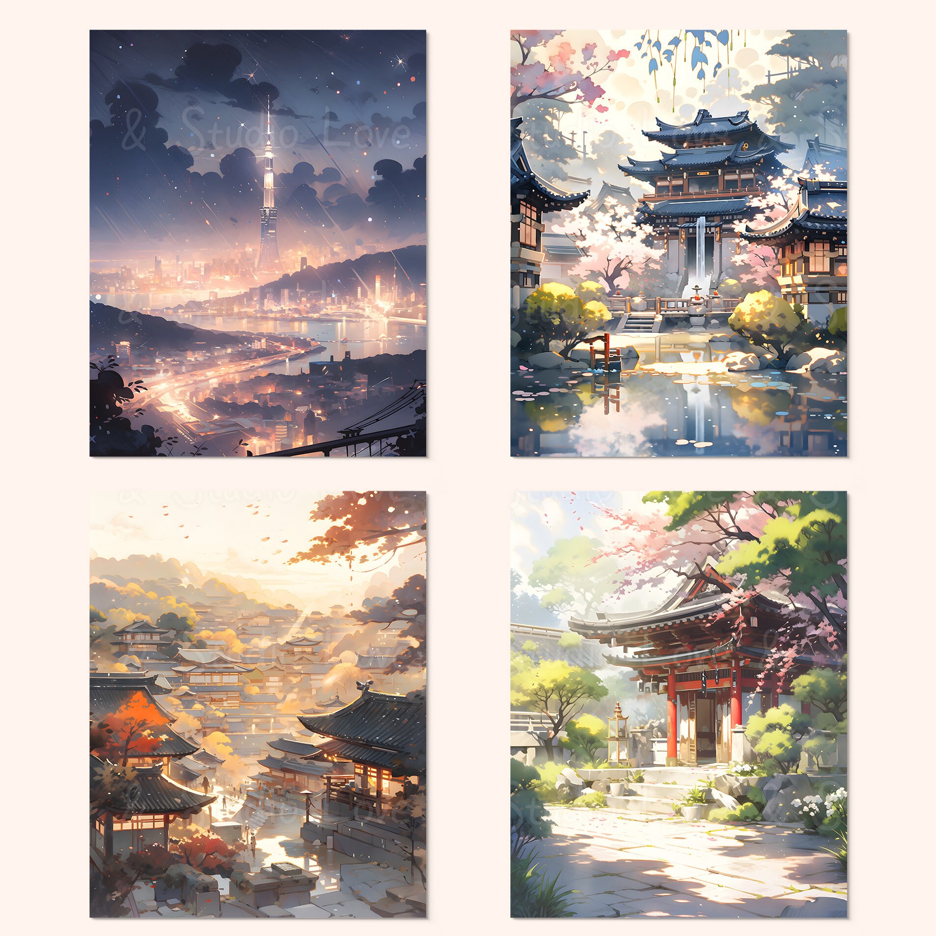25 Seoul, South Korea Digital Paper, Watercolor Ancient Palaces Clipart ...