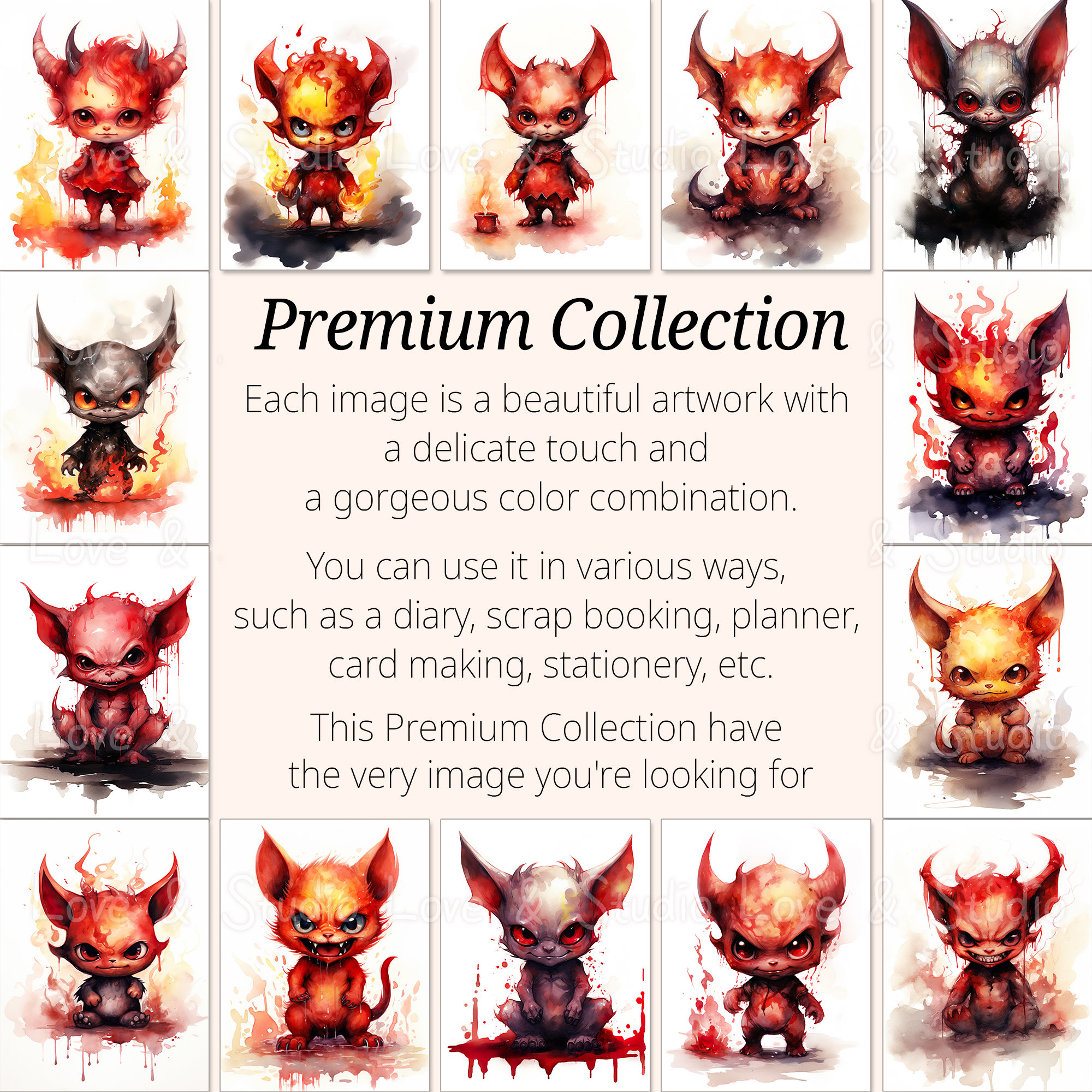 25 Cute Baby Devil Clipart. Watercolor Horror Demon Printable. - Etsy