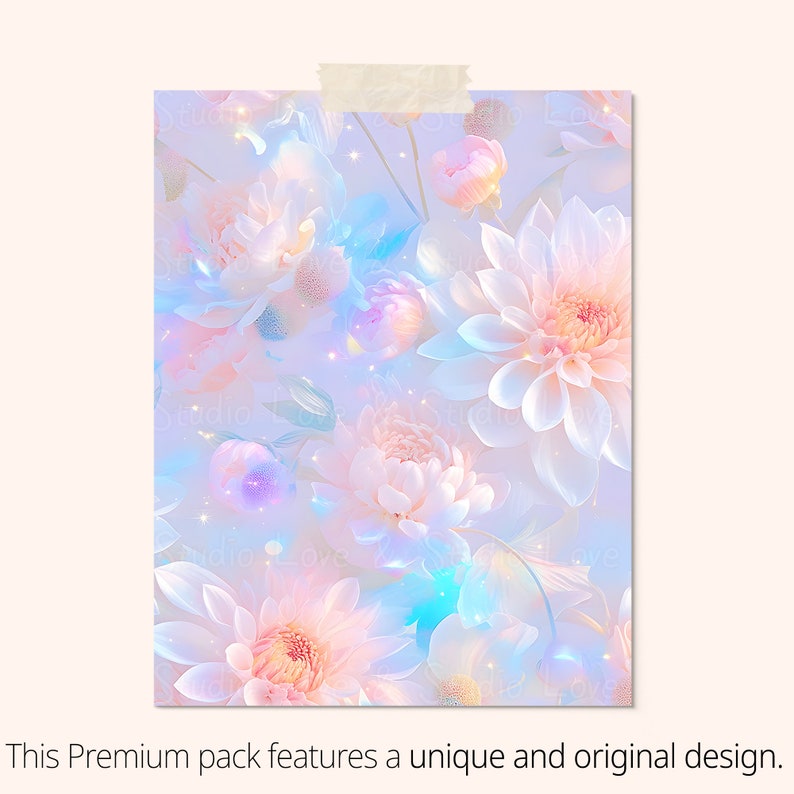 25 Enchanted Holographic Dahlia Digital Paper, Sparkling Floral Clipart ...