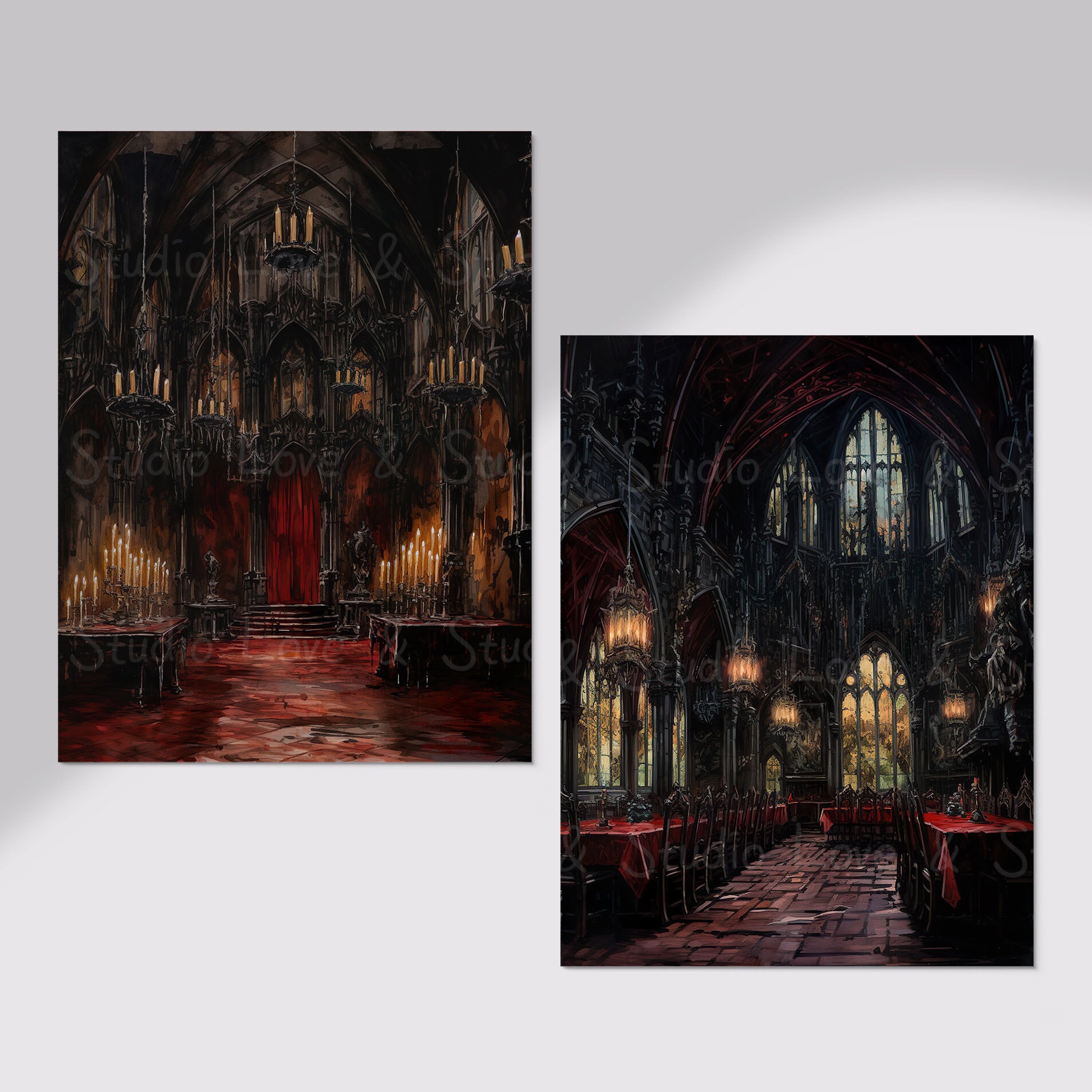 25 Vampires' Lair Digital Paper. Watercolor Horror Printable. Halloween ...