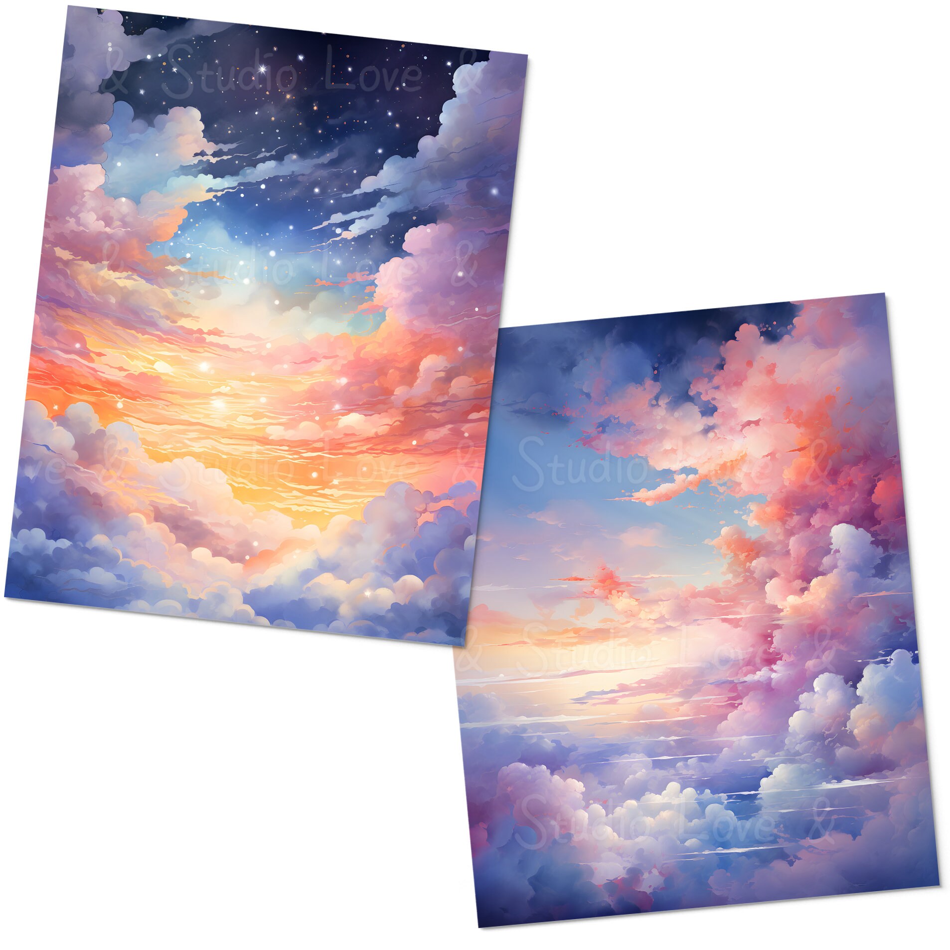 25 Watercolor the Dawn Sky Digital Paper. Fantastic Cloudy Heaven ...