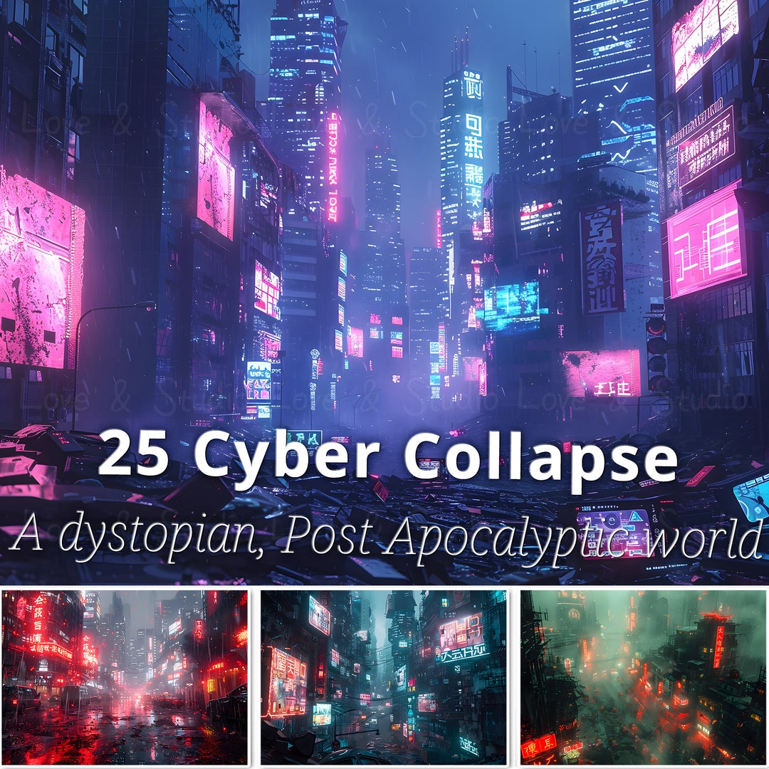 25 Cyber Collapse Digital Paper, Dystopian Post Apocalyptic Artwork ...
