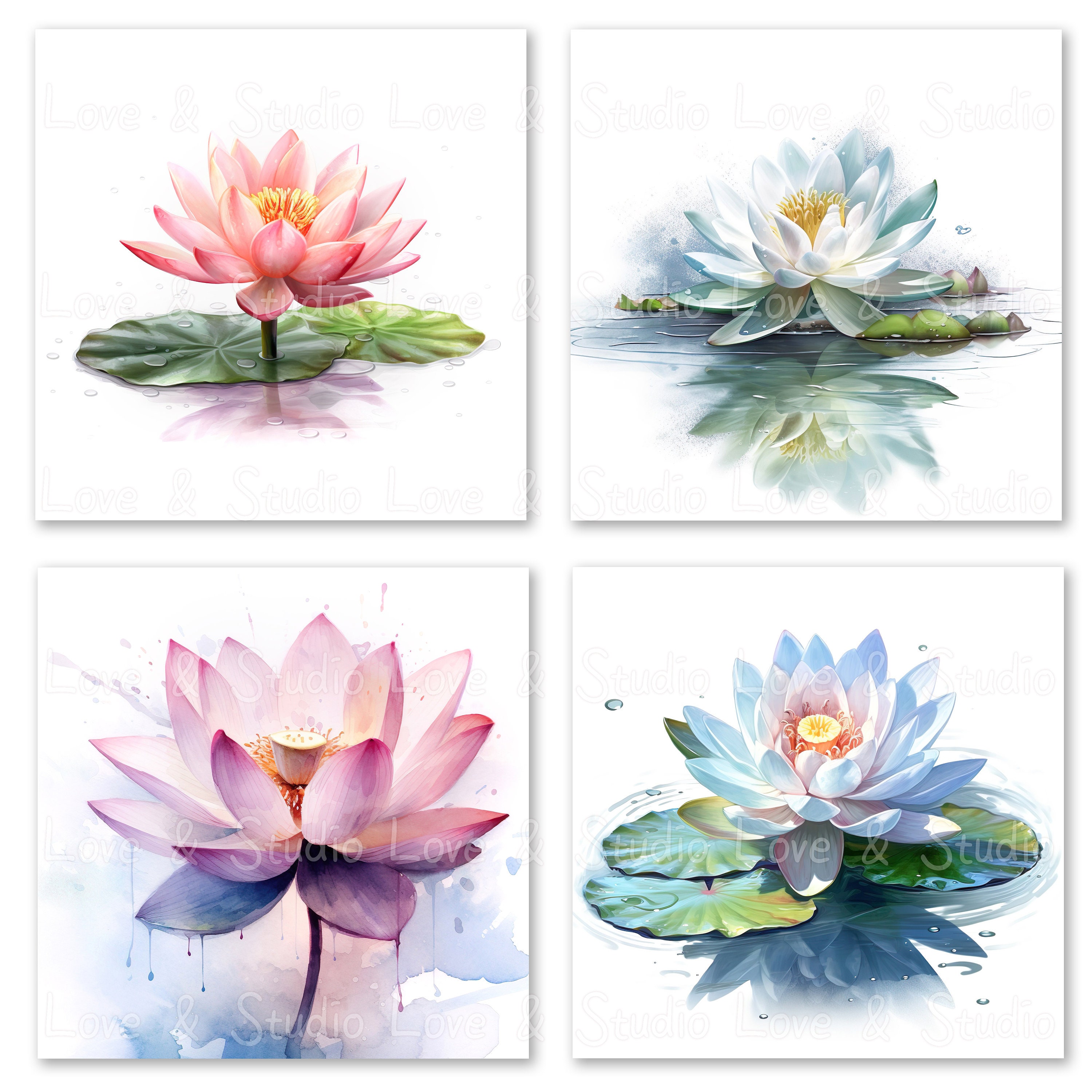 25 Lotus Watercolor Clipart. Digital Floral Watercolor Images ...