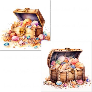 25 Seashells With Treasure Chest Clipart, Ocean Watercolor Printable ...