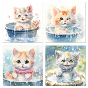 20 Kitten in a Hot Spring Clipart, Digital Cat Watercolor, High-quality ...