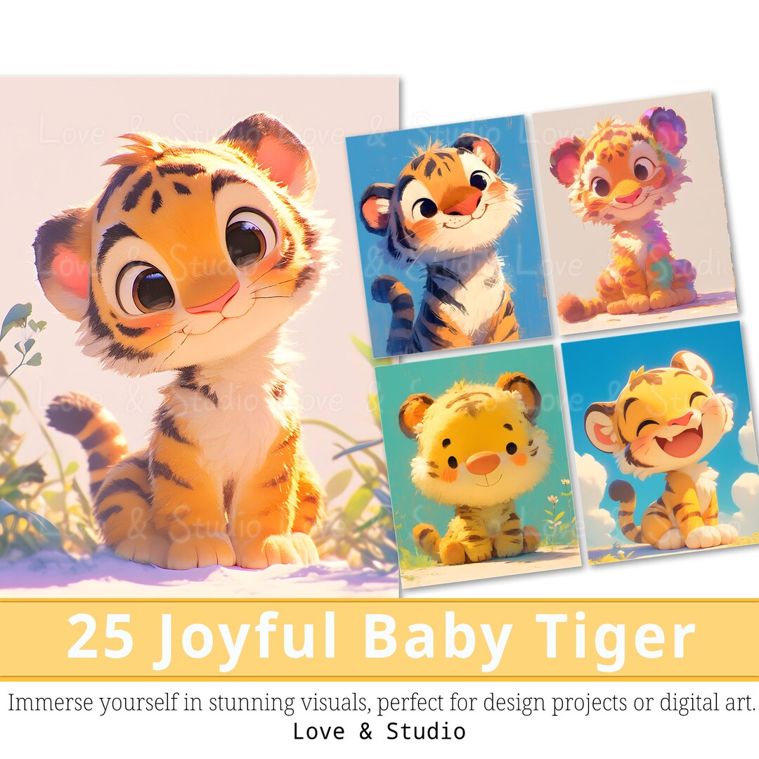 25 Joyful Baby Tiger Digital Paper. Happy Safari Animal Clipart ...
