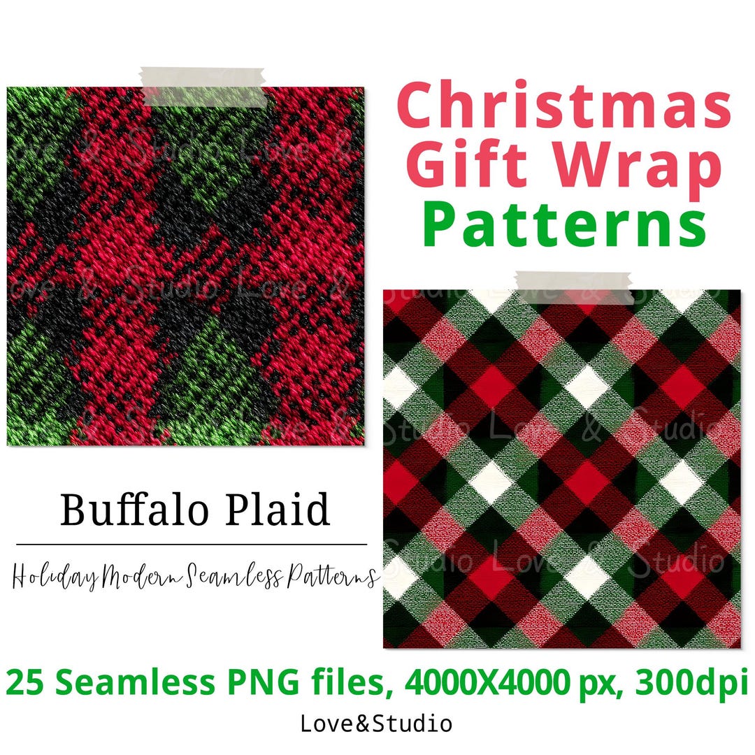 25 Red Green Buffalo Plaid Digital Papers, Christmas Wrapping Patterns ...