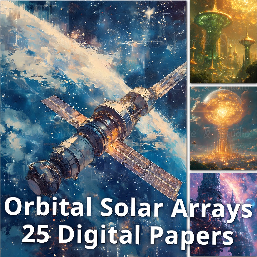 25 Orbital Solar Arrays Digital Paper, Printable Sci-fi Futuristic ...